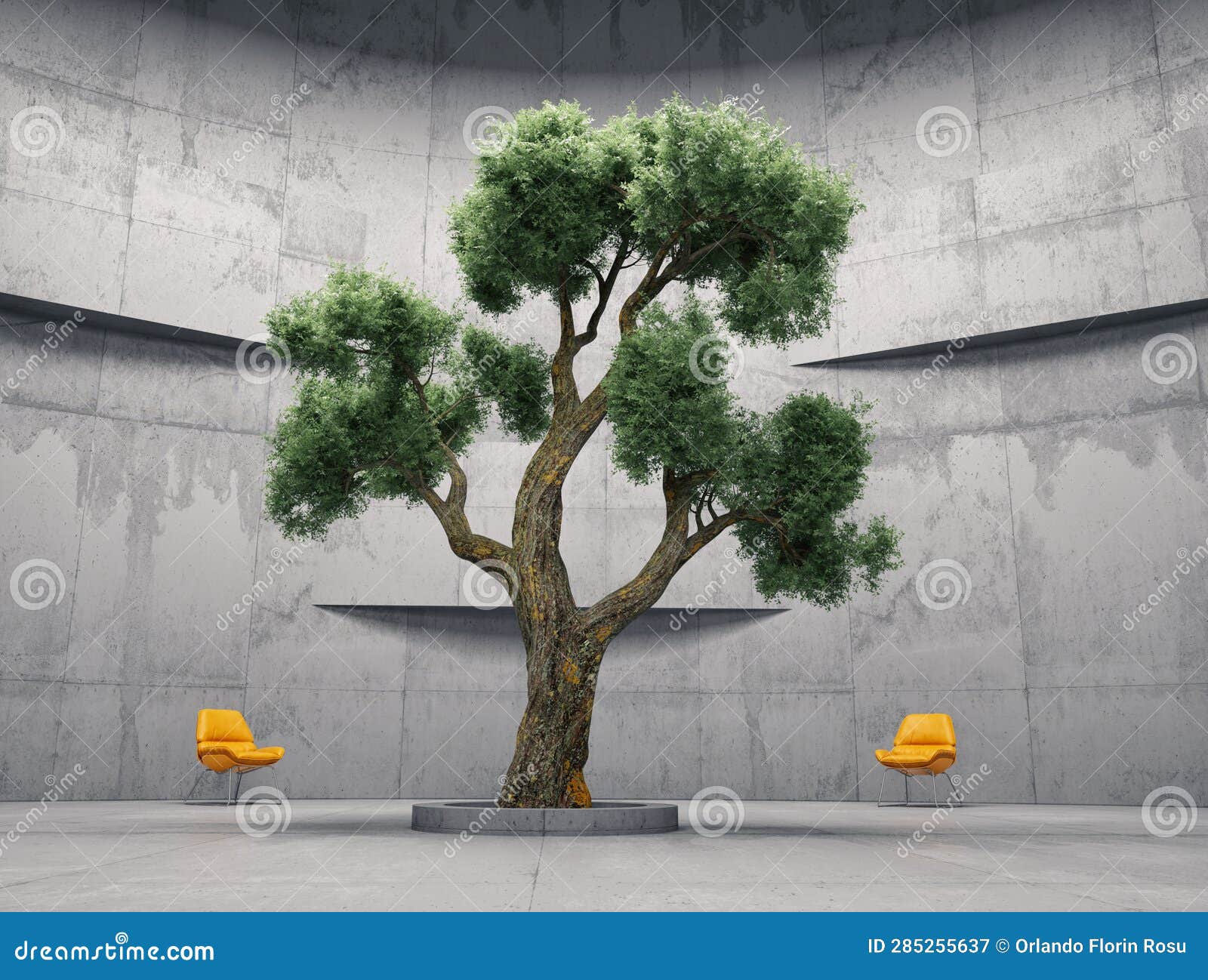 Tree Inside a Concrete Building. Modern Architecture Stock Illustration ...