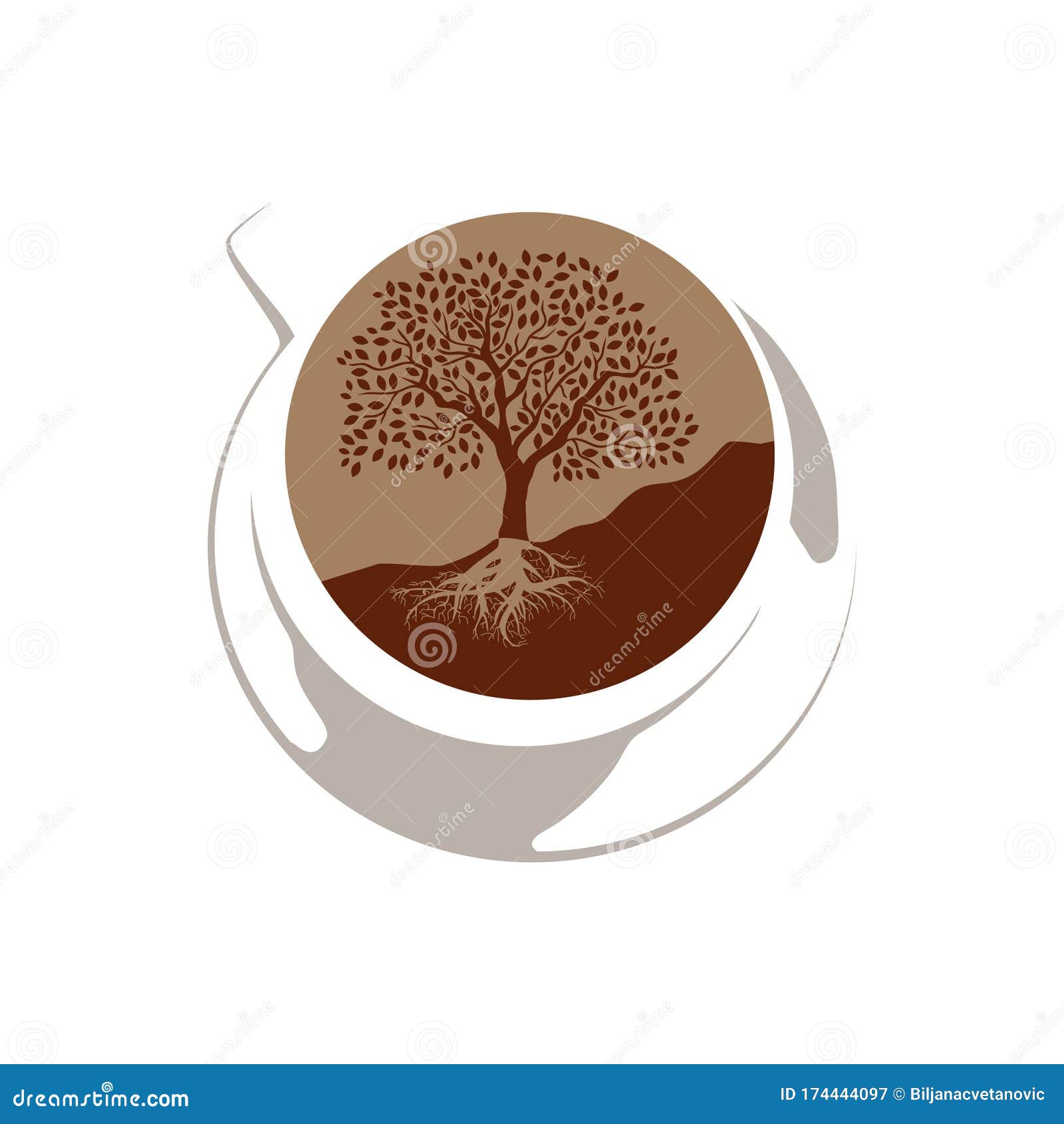 Tree inside cup of coffee stock vector. Illustration of mocha - 174444097