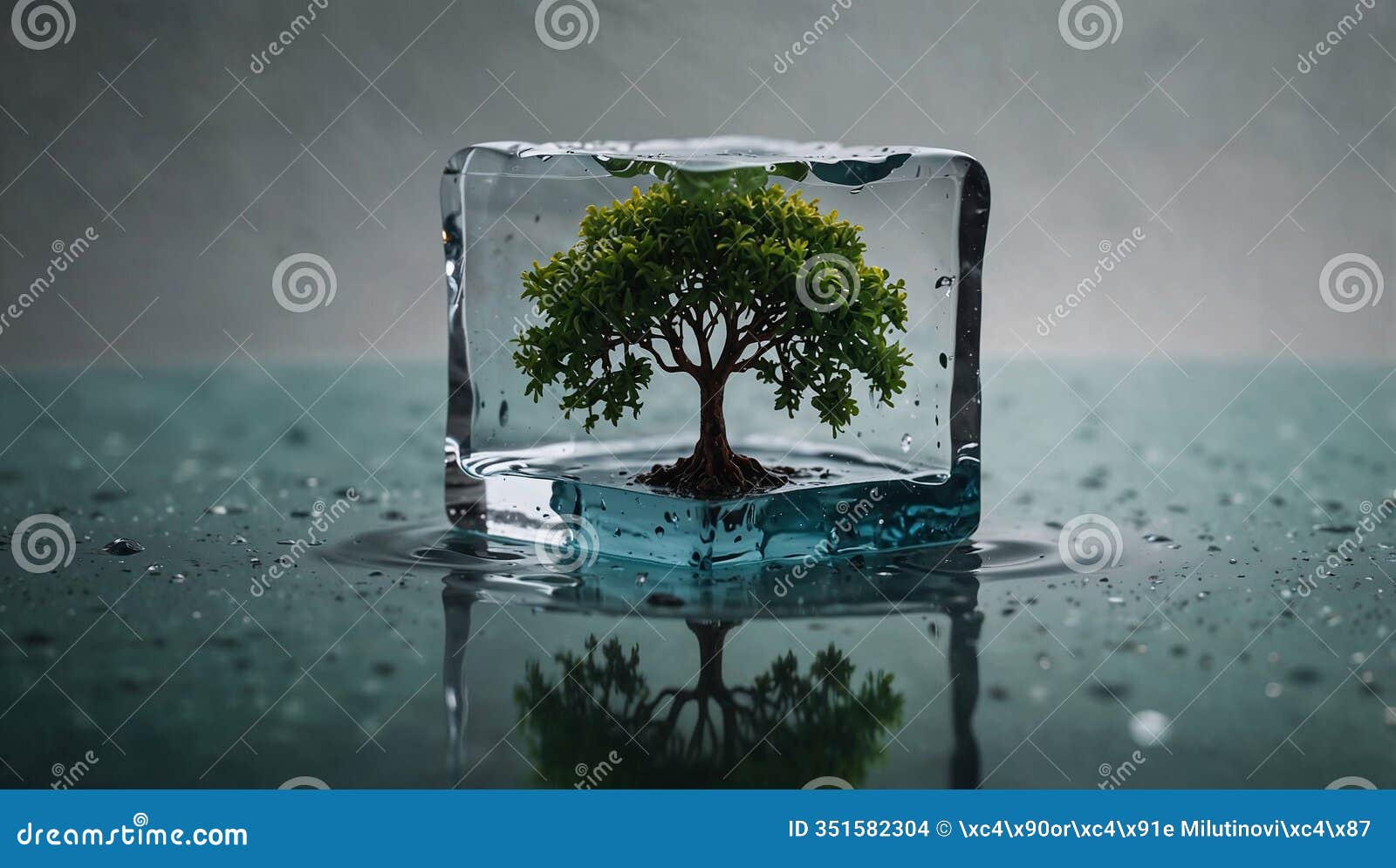 Tree Inside a Melting Ice Cube. Nature Concept. Environmental ...