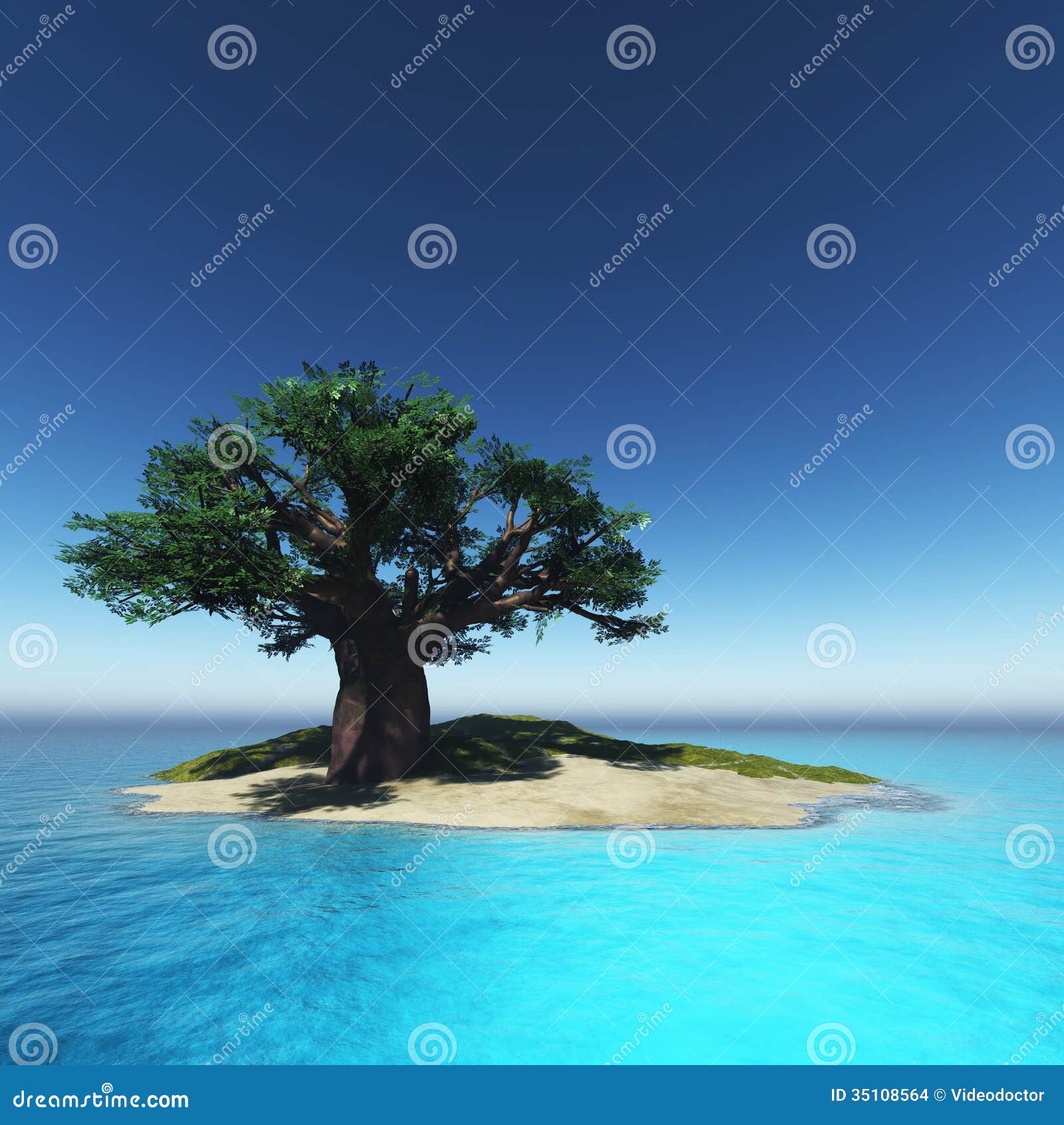 Tree on Island and the Ocean Stock Illustration - Illustration of ...