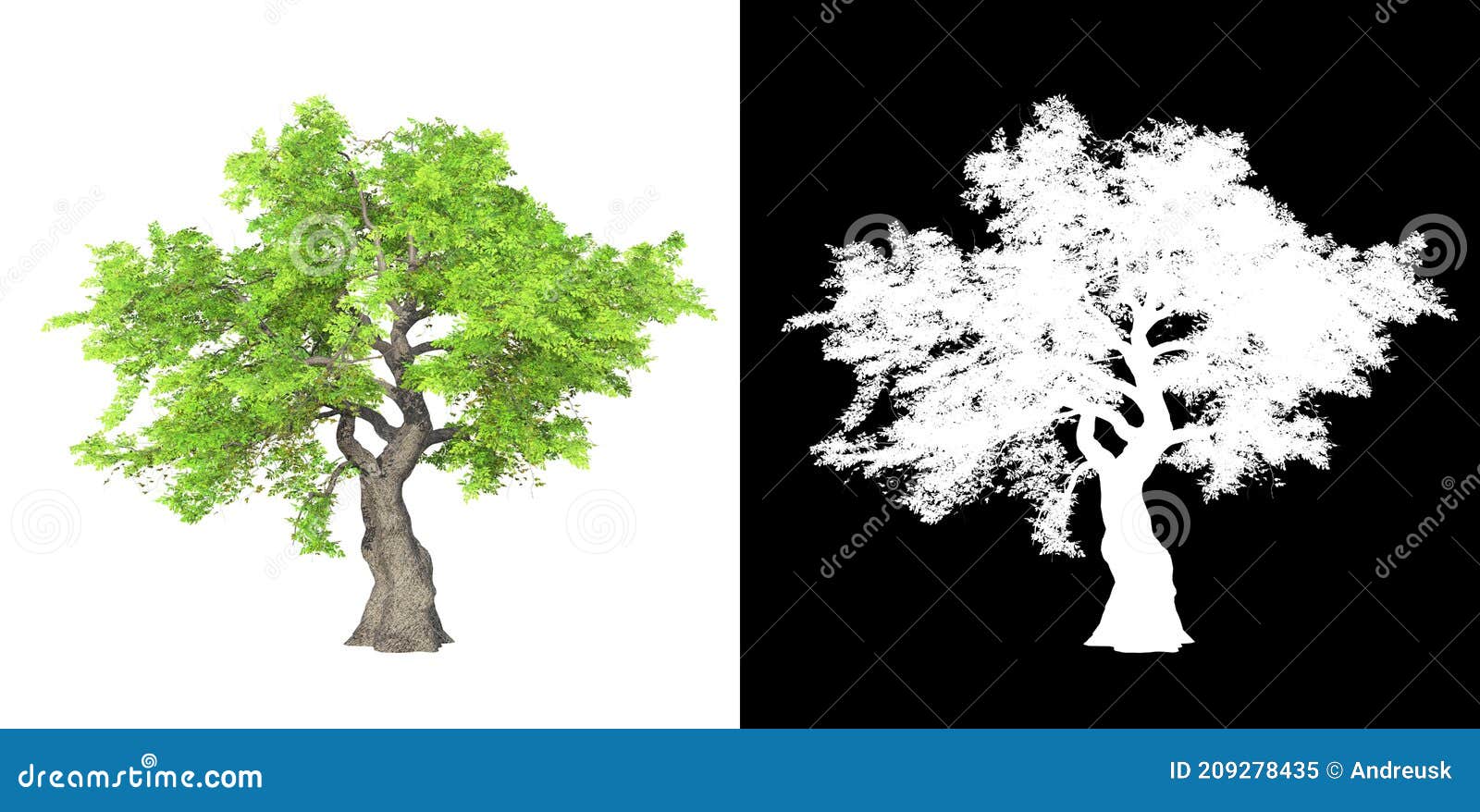 Tree Isolated on White Background with Alpha Mask Stock Illustration ...