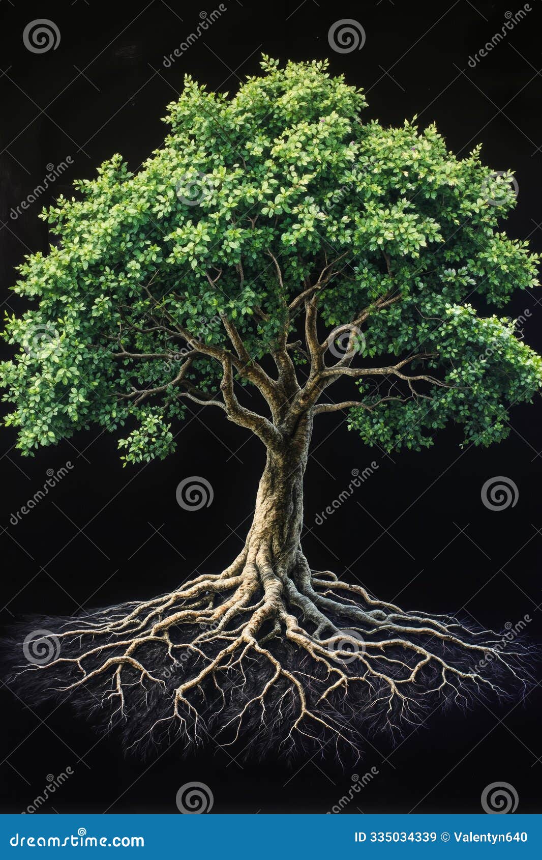 A Tree with Its Roots Exposed on a Black Background Stock Illustration ...