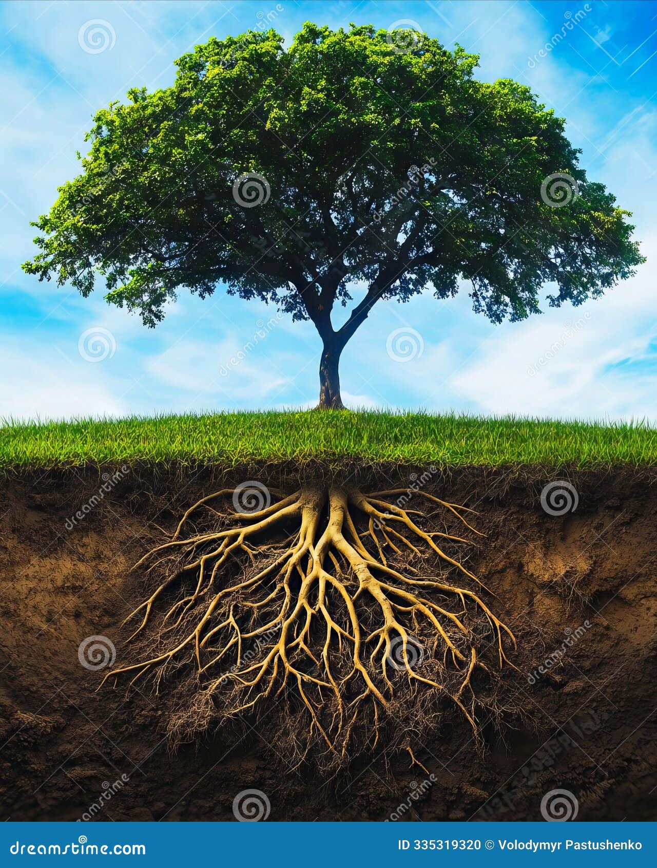 A Tree with Its Roots in the Ground and a Blue Sky Stock Photo - Image ...
