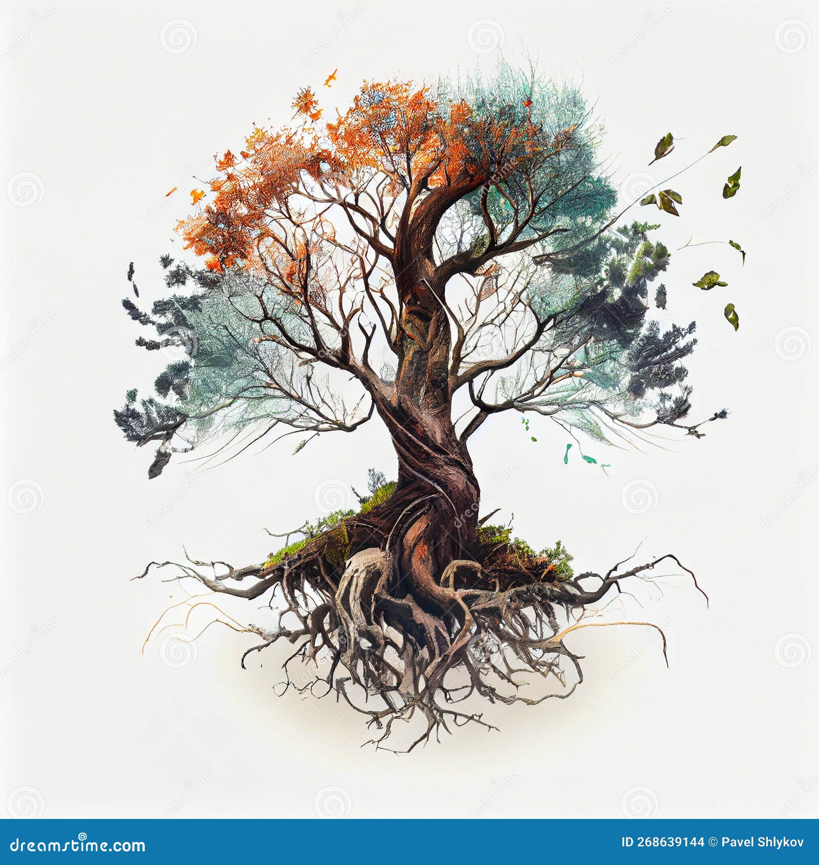 Tree and Its Roots Isolated on White Stock Illustration - Illustration ...