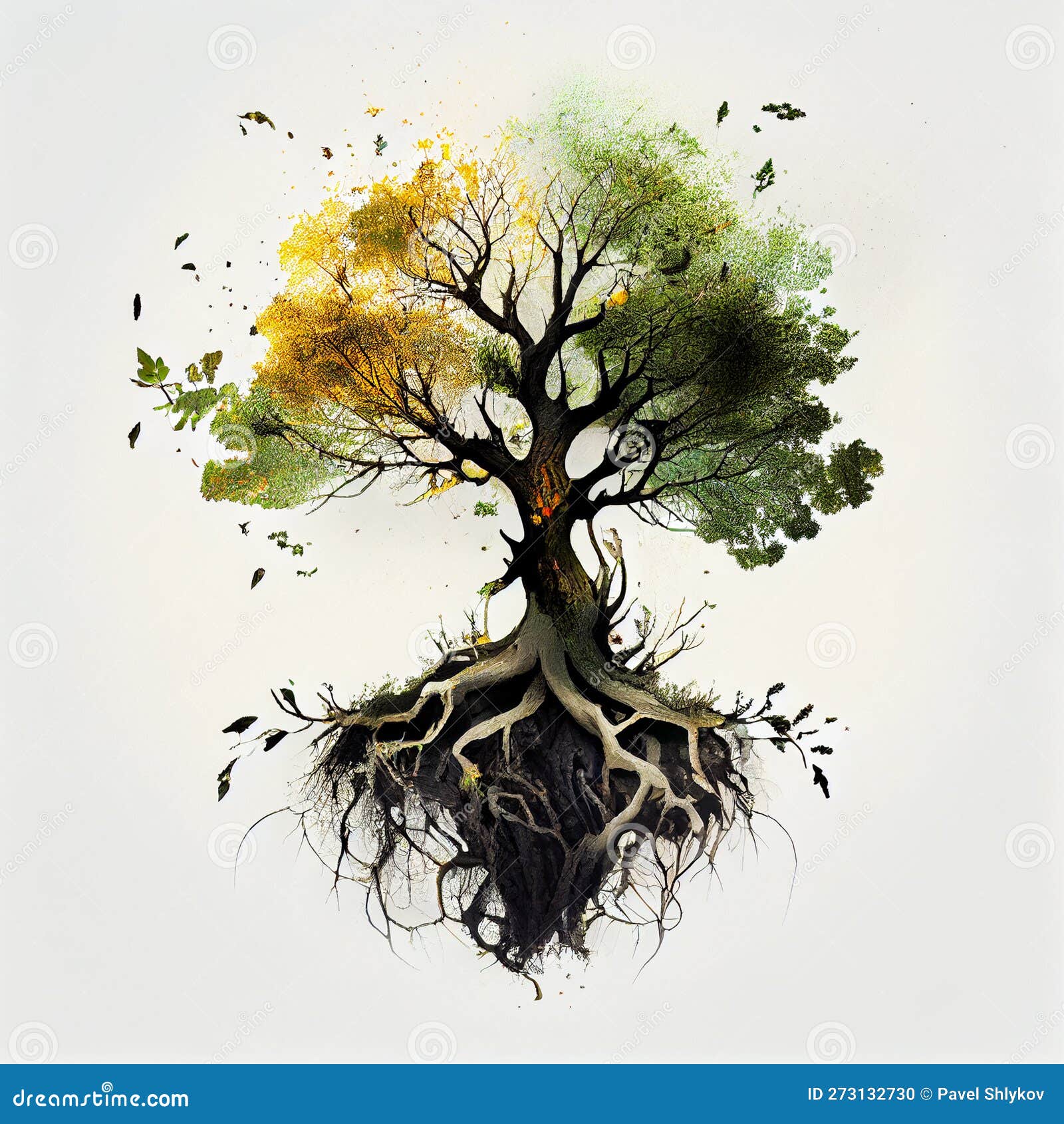 Tree and Its Roots Isolated on White Stock Illustration - Illustration ...