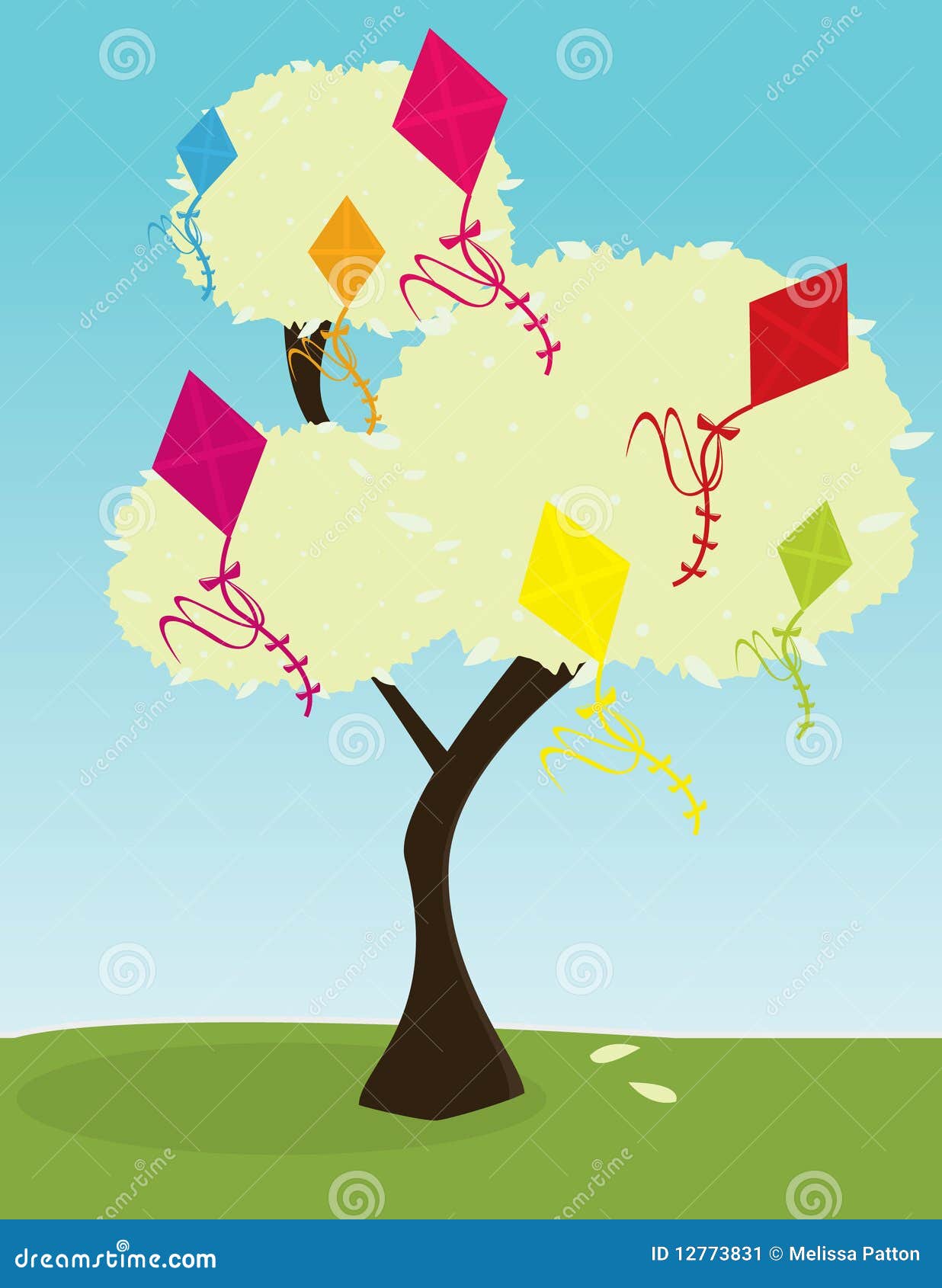 Tree with kites stock vector. Illustration of kite, daytime - 12773831