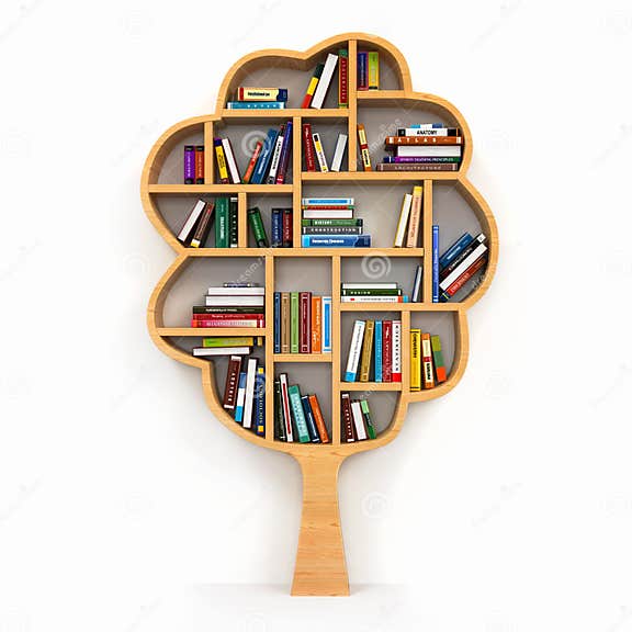Tree of Knowledge. Bookshelf on White Background Stock Illustration ...
