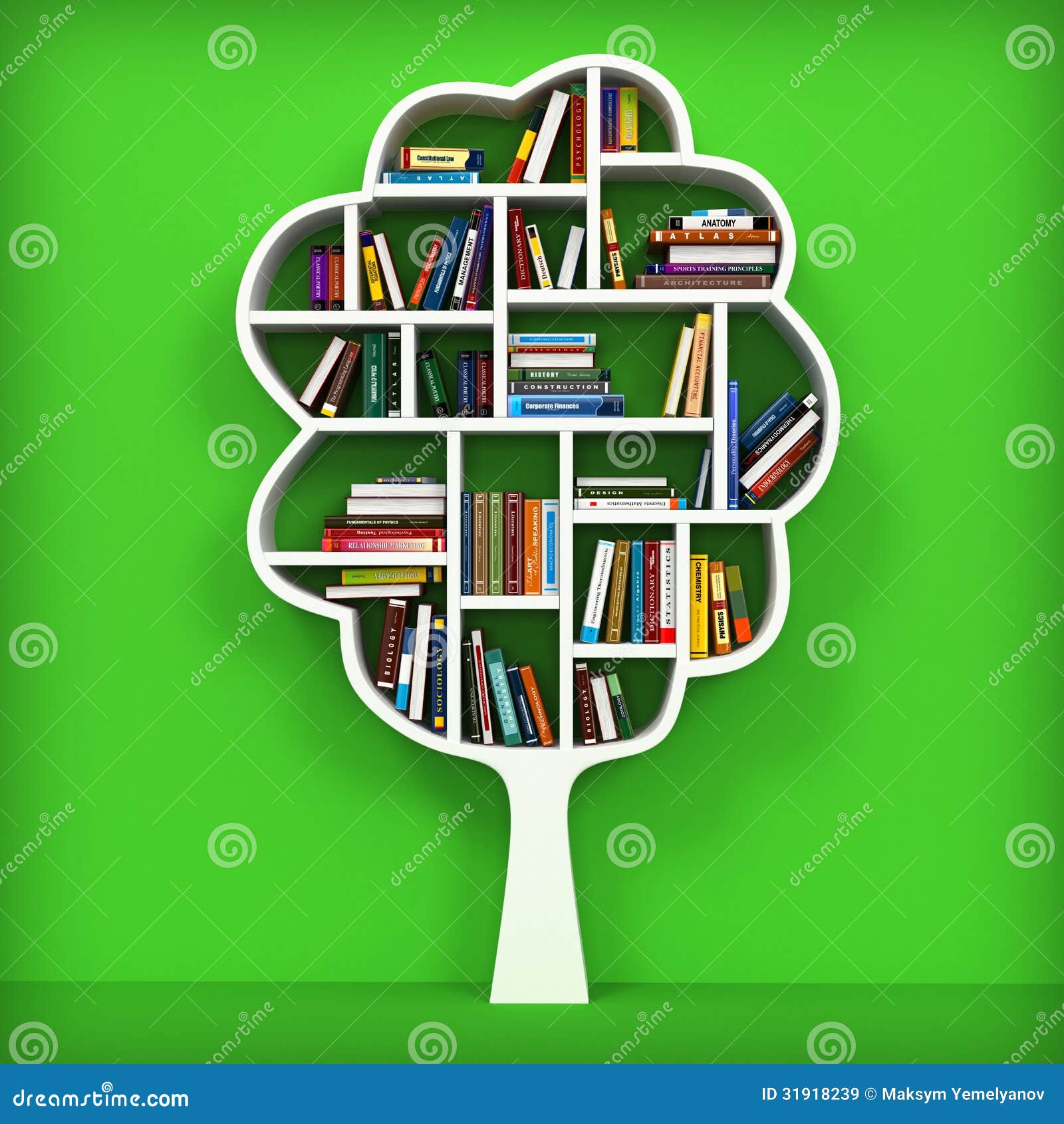 Tree Of Knowledge. Bookshelf On White Background. Stock Illustration ...