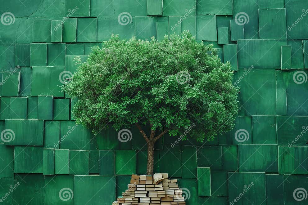 Tree of Knowledge on Green Background Stock Image - Image of greenery ...