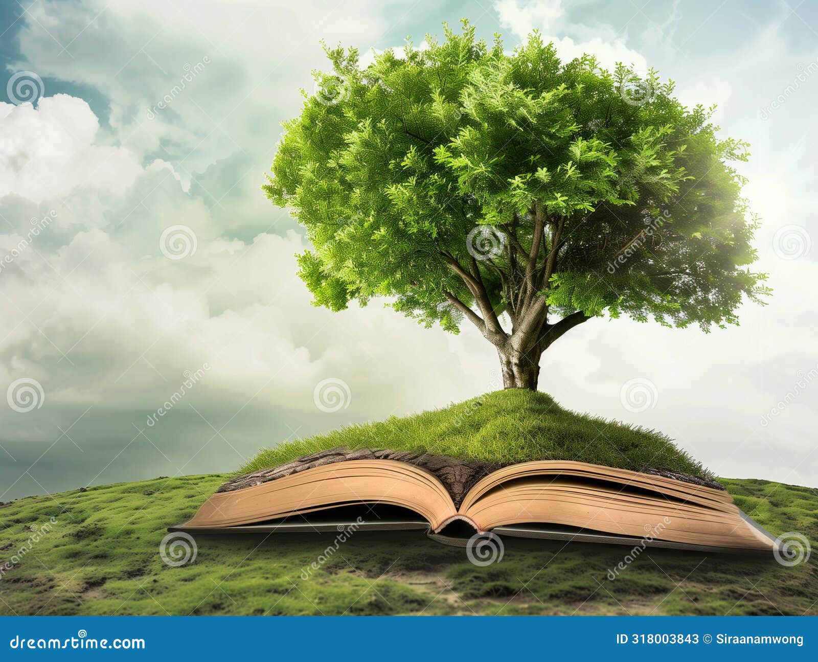 Tree of Knowledge Planting on Opening Old Book. Education Concept. by ...