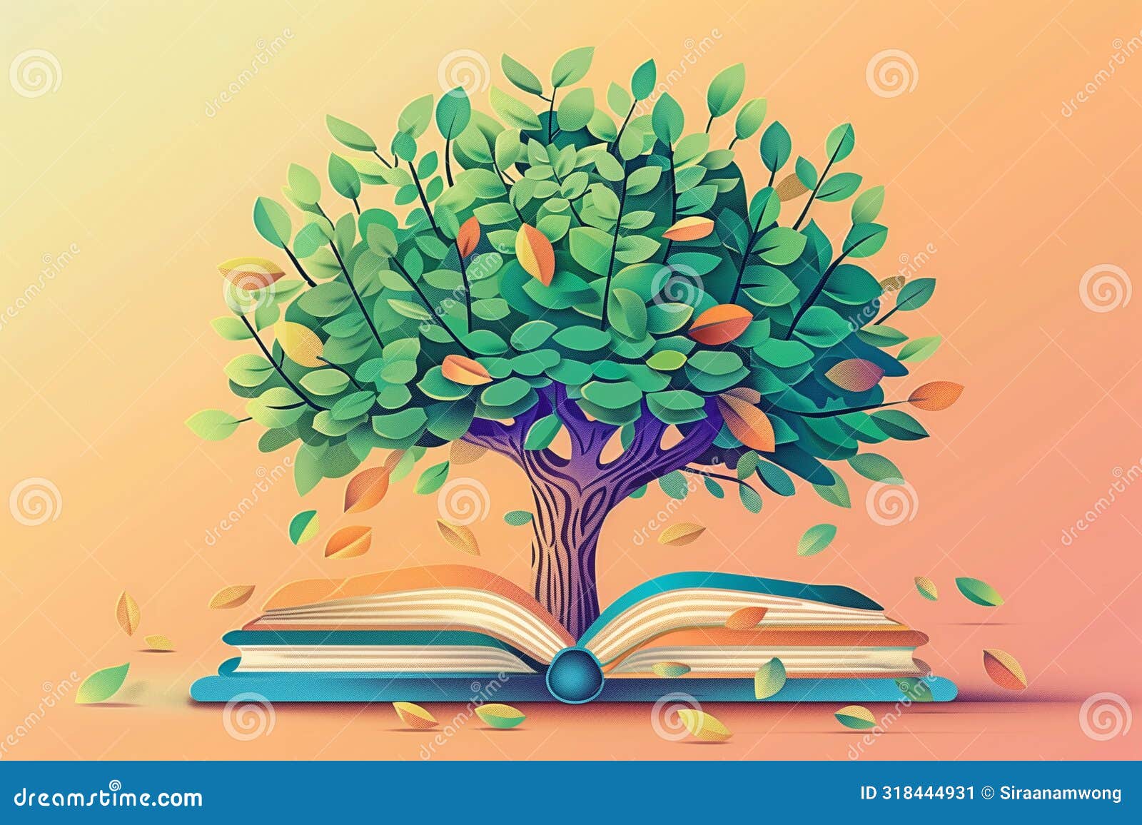 Tree of Knowledge Planting on Opening Old Book. Education Concept. by ...