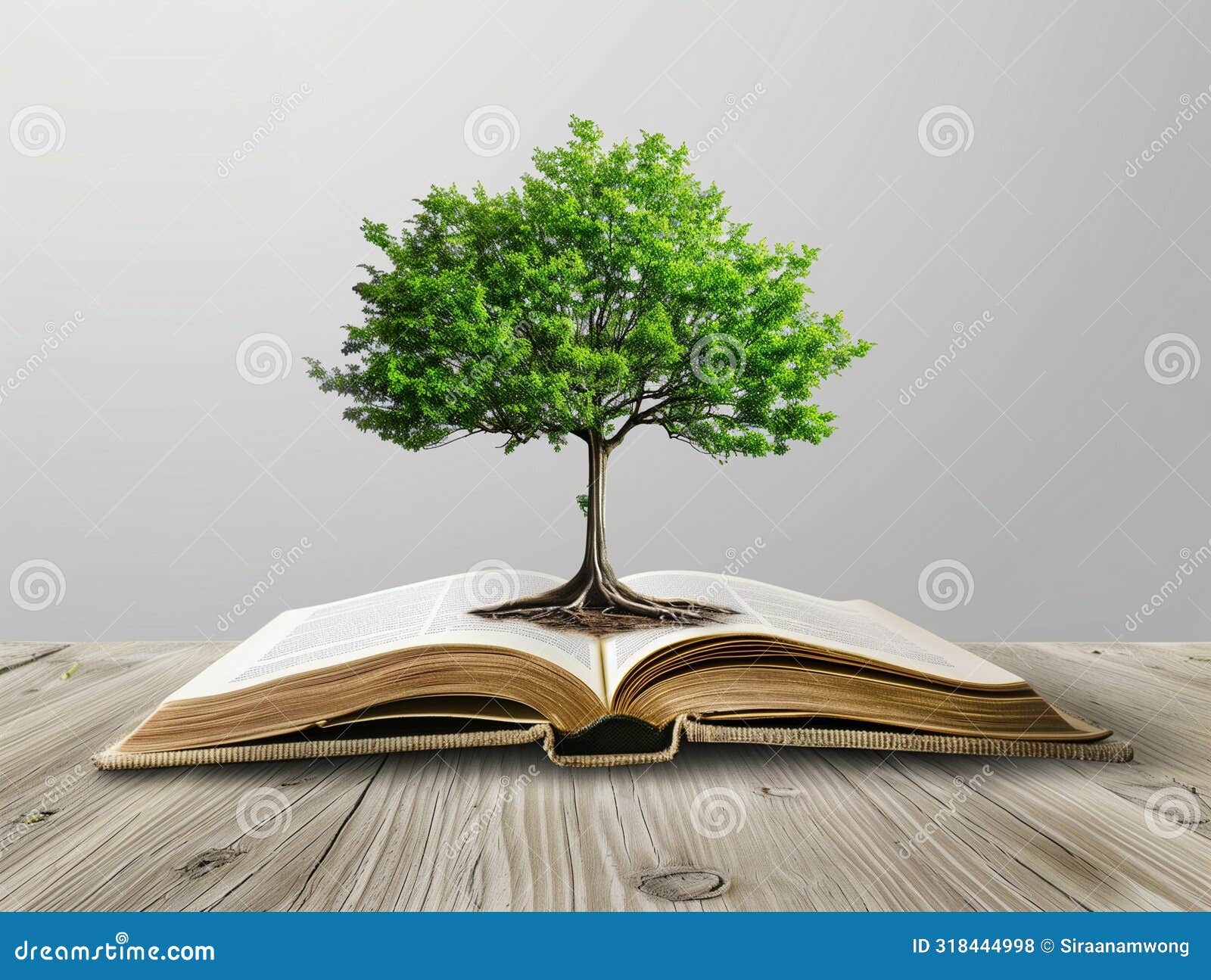 Tree of Knowledge Planting on Opening Old Book. Education Concept. by ...