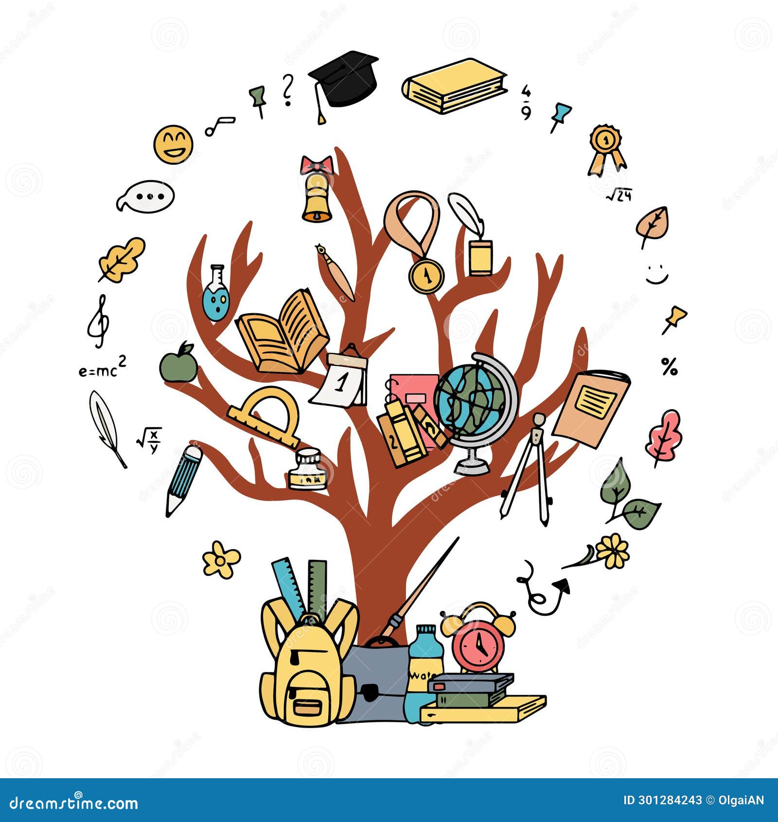 Tree of Knowledge, School Concept for Your Design. School Supplies in ...