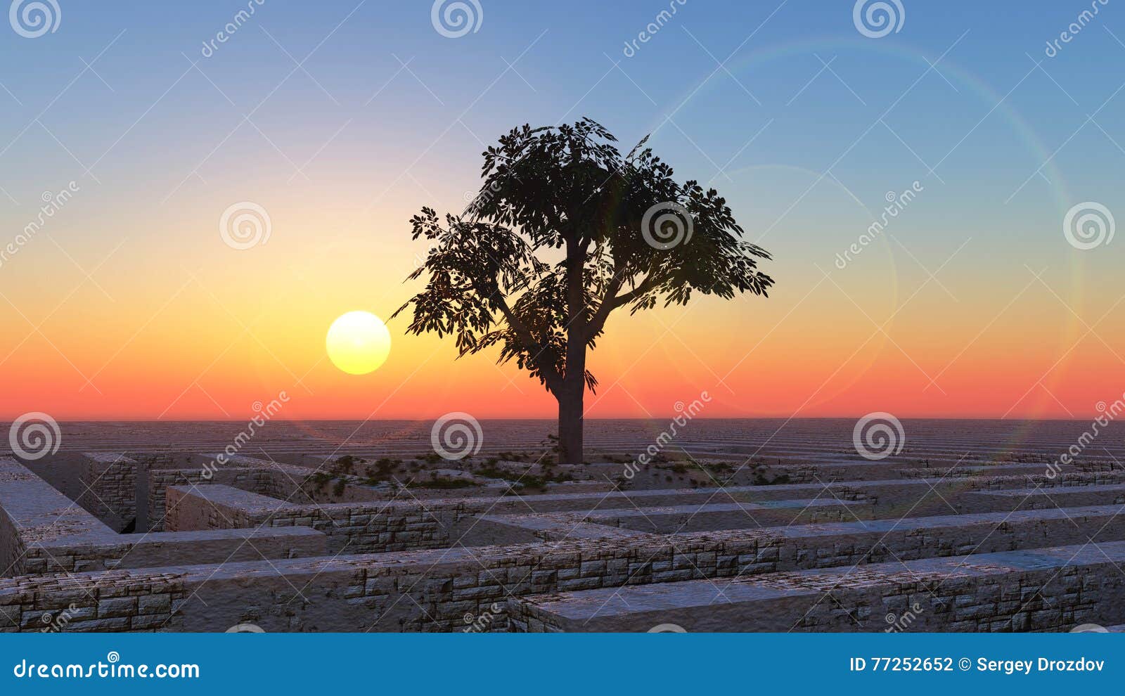 Tree in a labyrinth stock illustration. Illustration of fantasy - 77252652