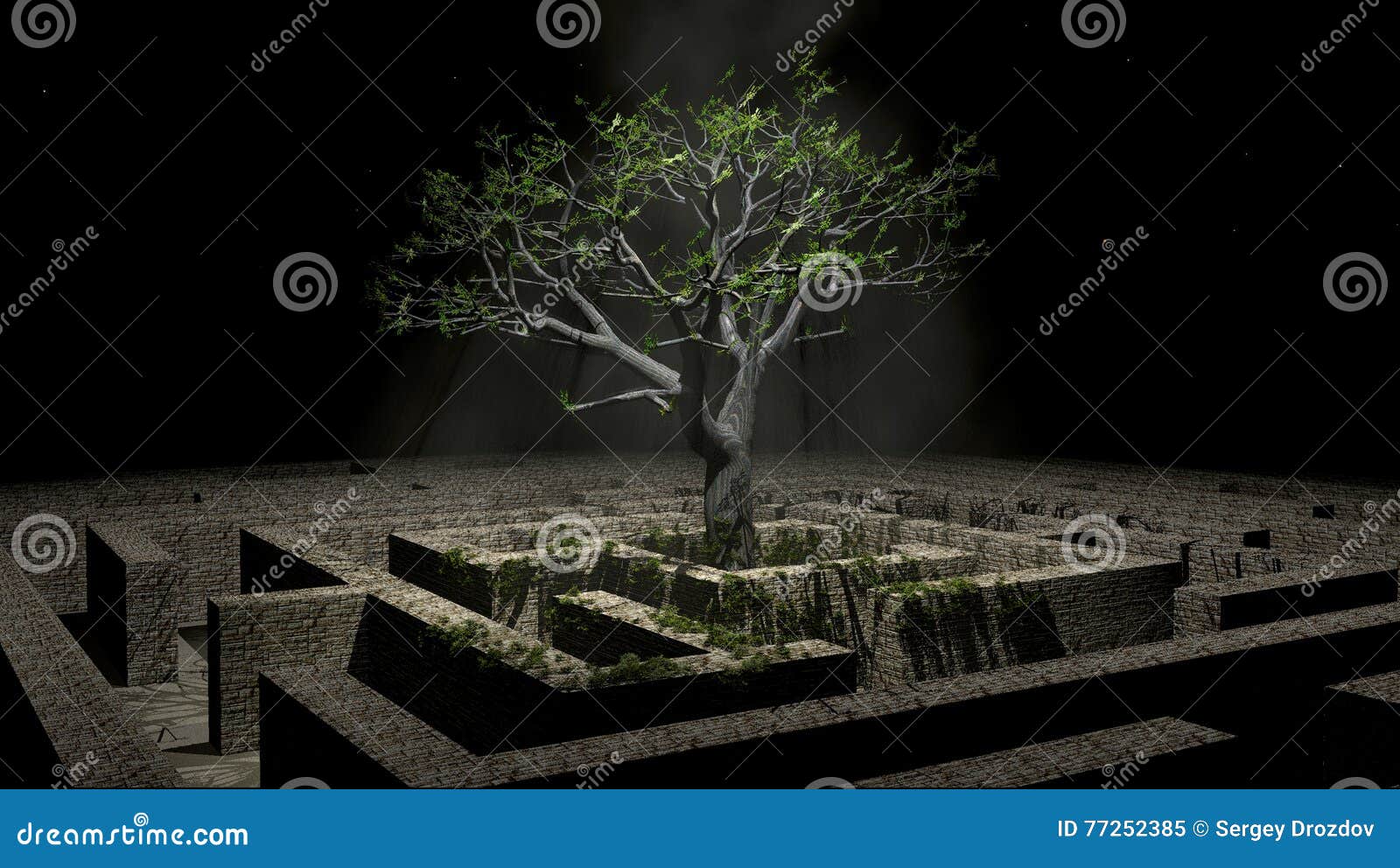 Tree in a labyrinth stock illustration. Illustration of space - 77252385