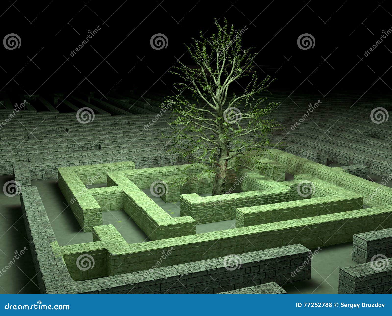 Tree in a labyrinth stock illustration. Illustration of tree - 77252788