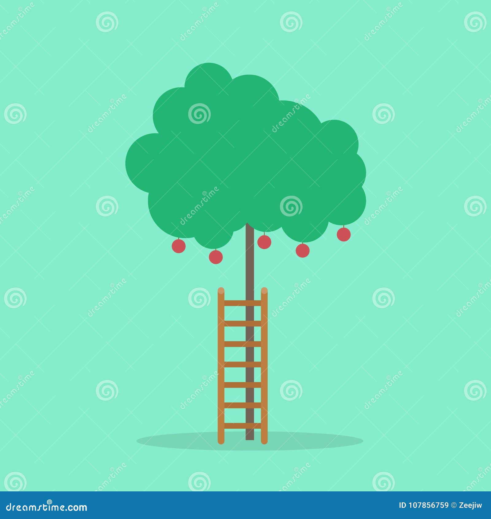 Tree and Ladder. Harvest Fruit Stock Vector - Illustration of symbol ...