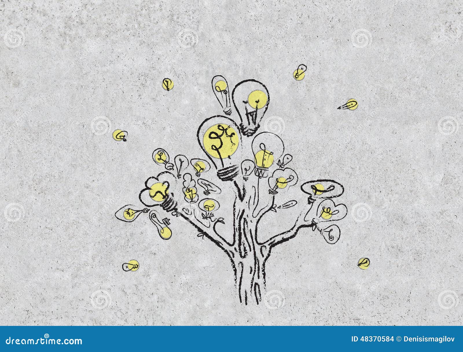 Tree With Lamp Drawing On Wall Stock Photo | CartoonDealer.com #48370584