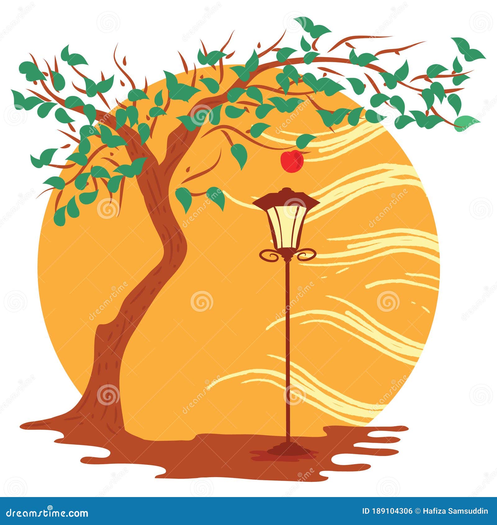 Tree and Lamppost. Vector Illustration Decorative Design Stock Vector ...