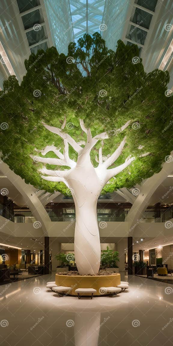 The Tree is Large Indoor Tree in the Lobby of the Building Stock Image ...
