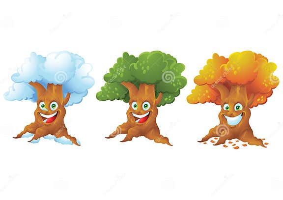 Tree Laughing Cartoon Character Isolated Set Stock Vector ...