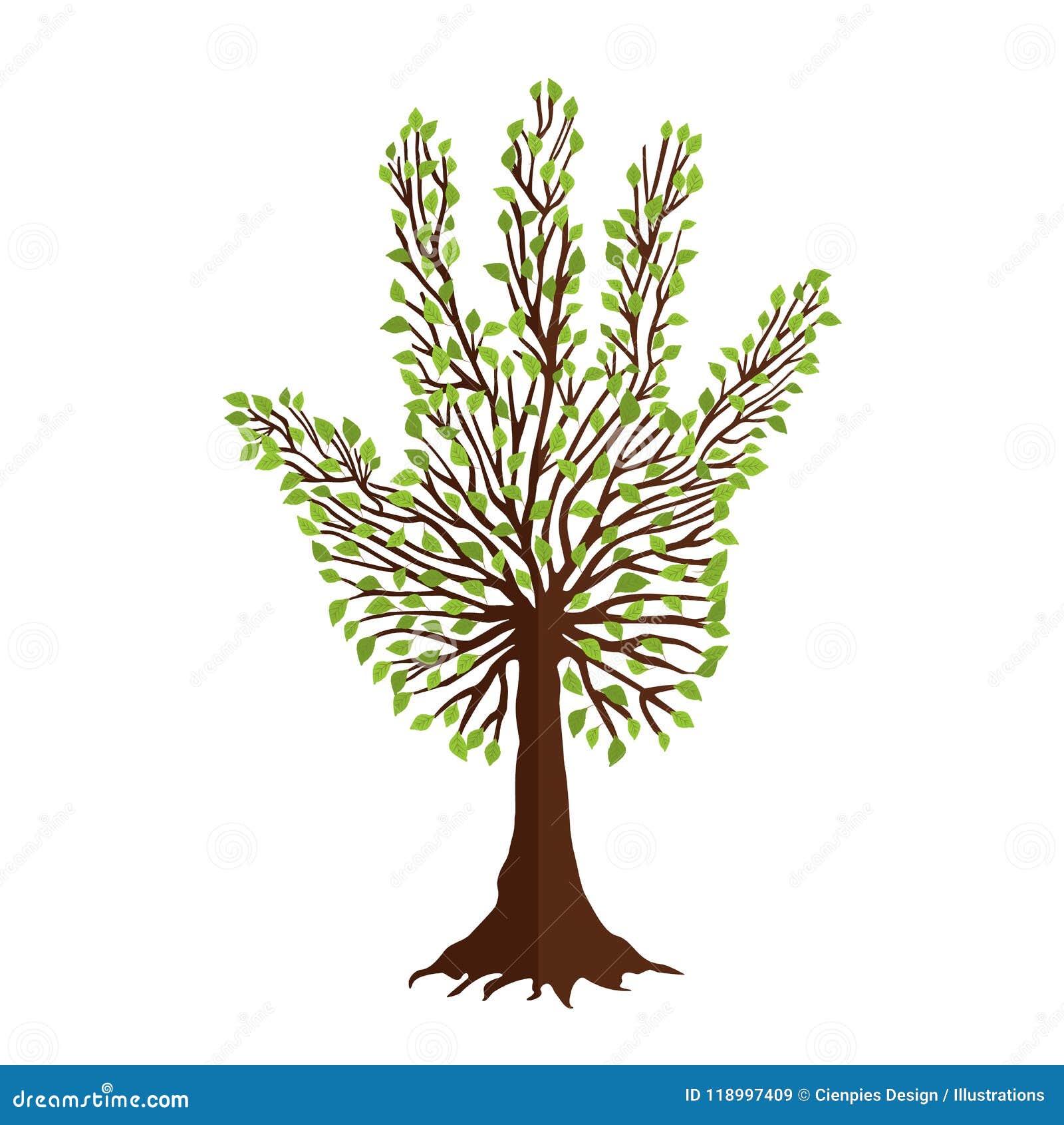 Tree with Leaf Hand Shape for Nature Help Team Stock Vector ...