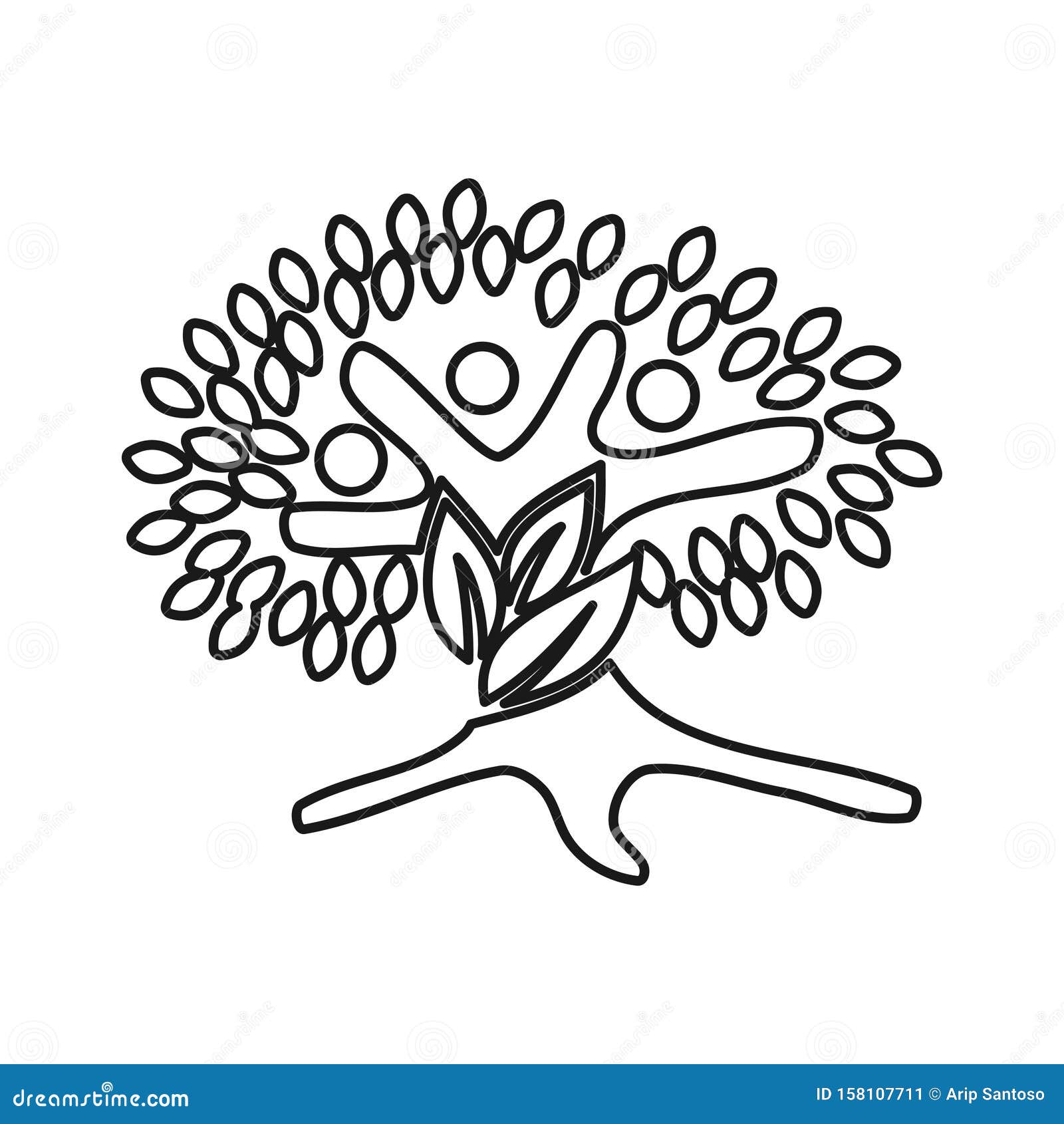 Tree Leaf People Commitment Teamwork Together Outline Logo Stock Vector ...
