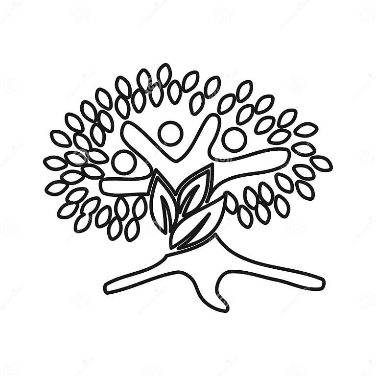 Tree Leaf People Commitment Teamwork Together Outline Logo Stock Vector ...