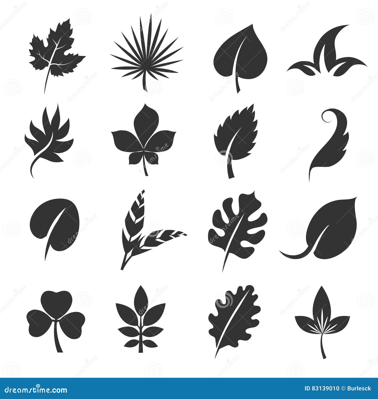 Tree Leaf Silhouettes. Leaves Vector Illustration on White Background ...