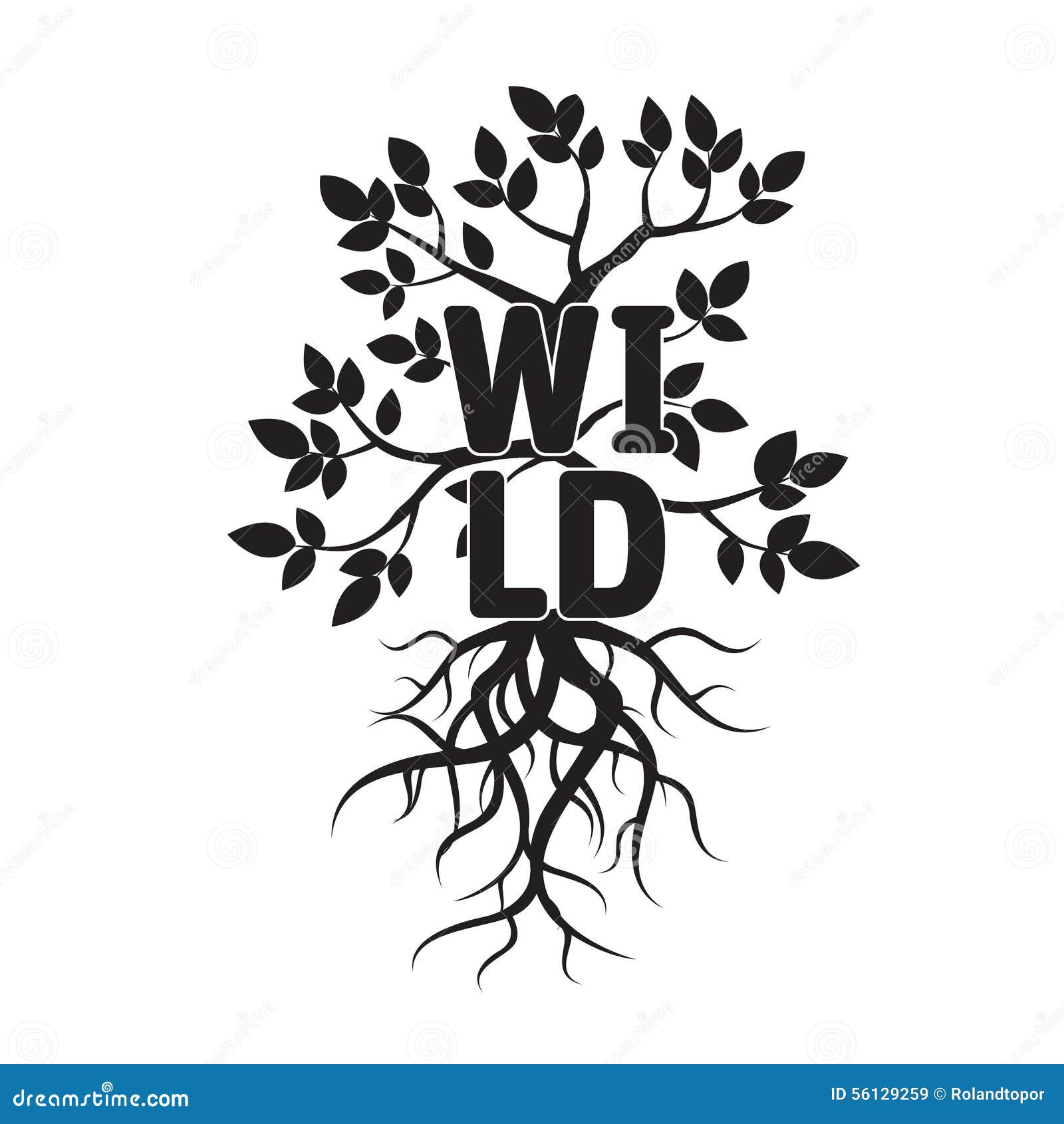 Tree, Leafs, Roots, and Text WILD Stock Illustration - Illustration of ...
