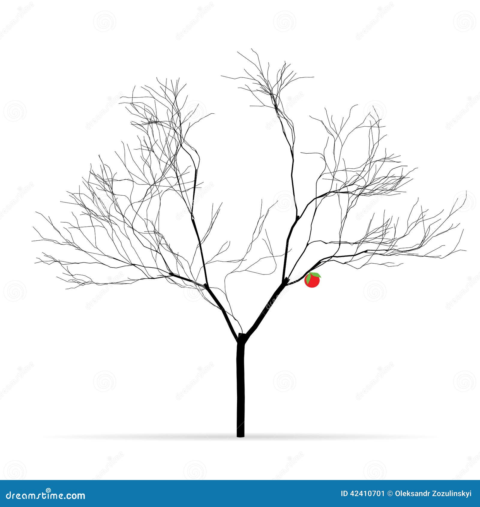 Tree without Leaves with One Red Apple. Raster Stock Illustration ...