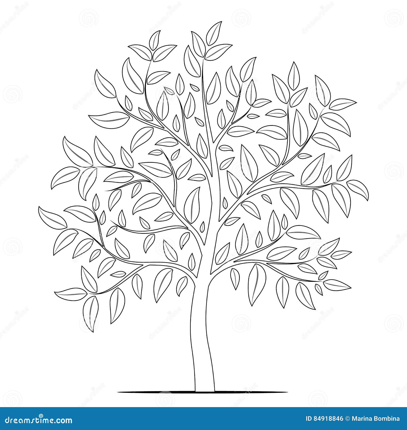 Tree with Leaves Outline on White Background Vector Stock Vector ...