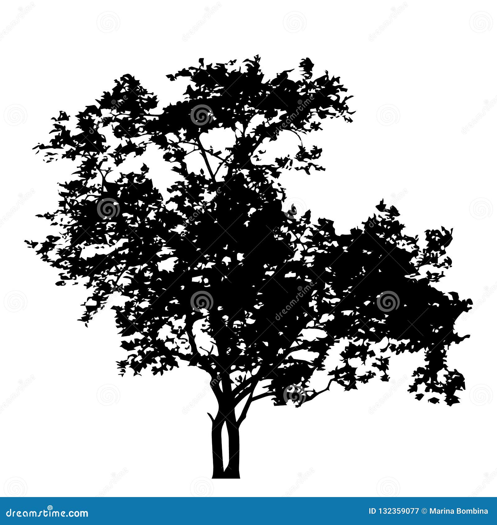 Tree with Leaves Silhouette Isolate on White Background Vector Stock ...