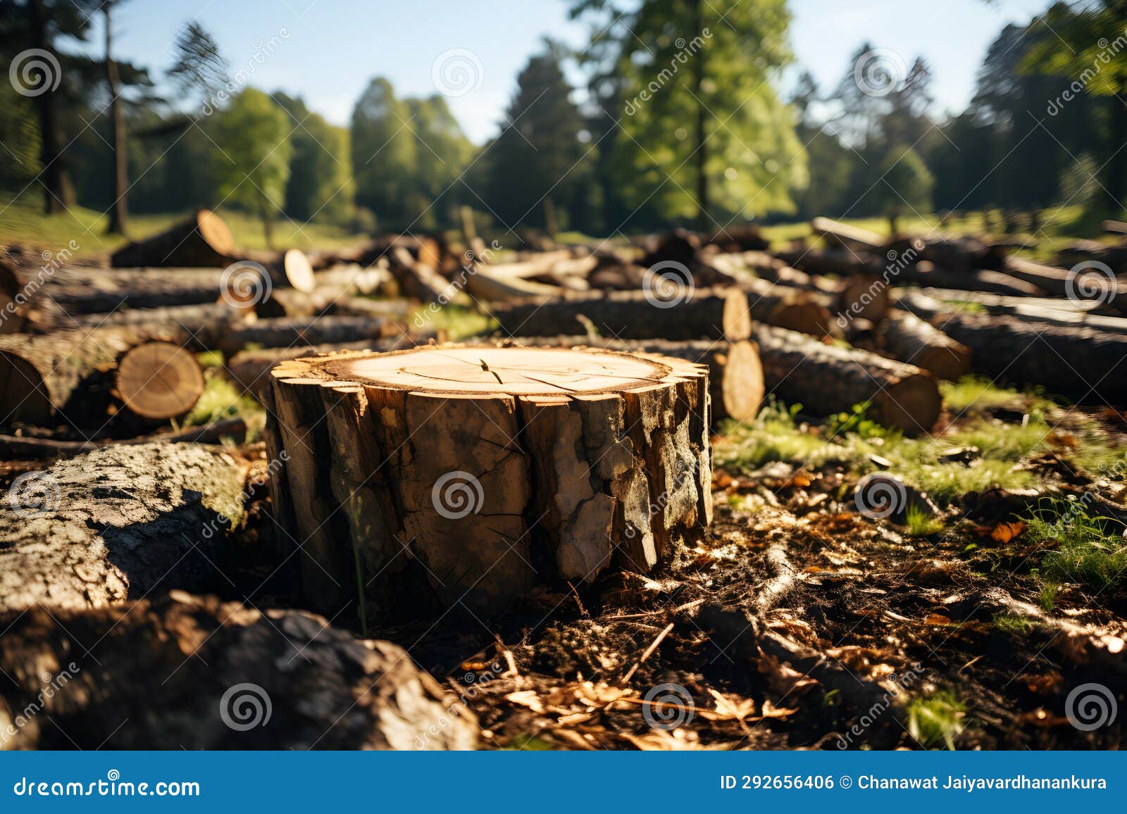The only Tree Left is the Stump and Behind it is a Pile of Cut Wood ...