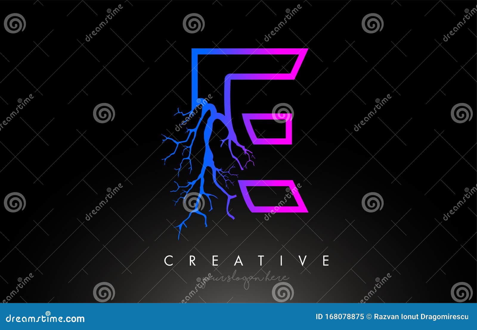 Tree Letter E Design Logo with Purple Blue Tree Branch. E Letter Tree ...