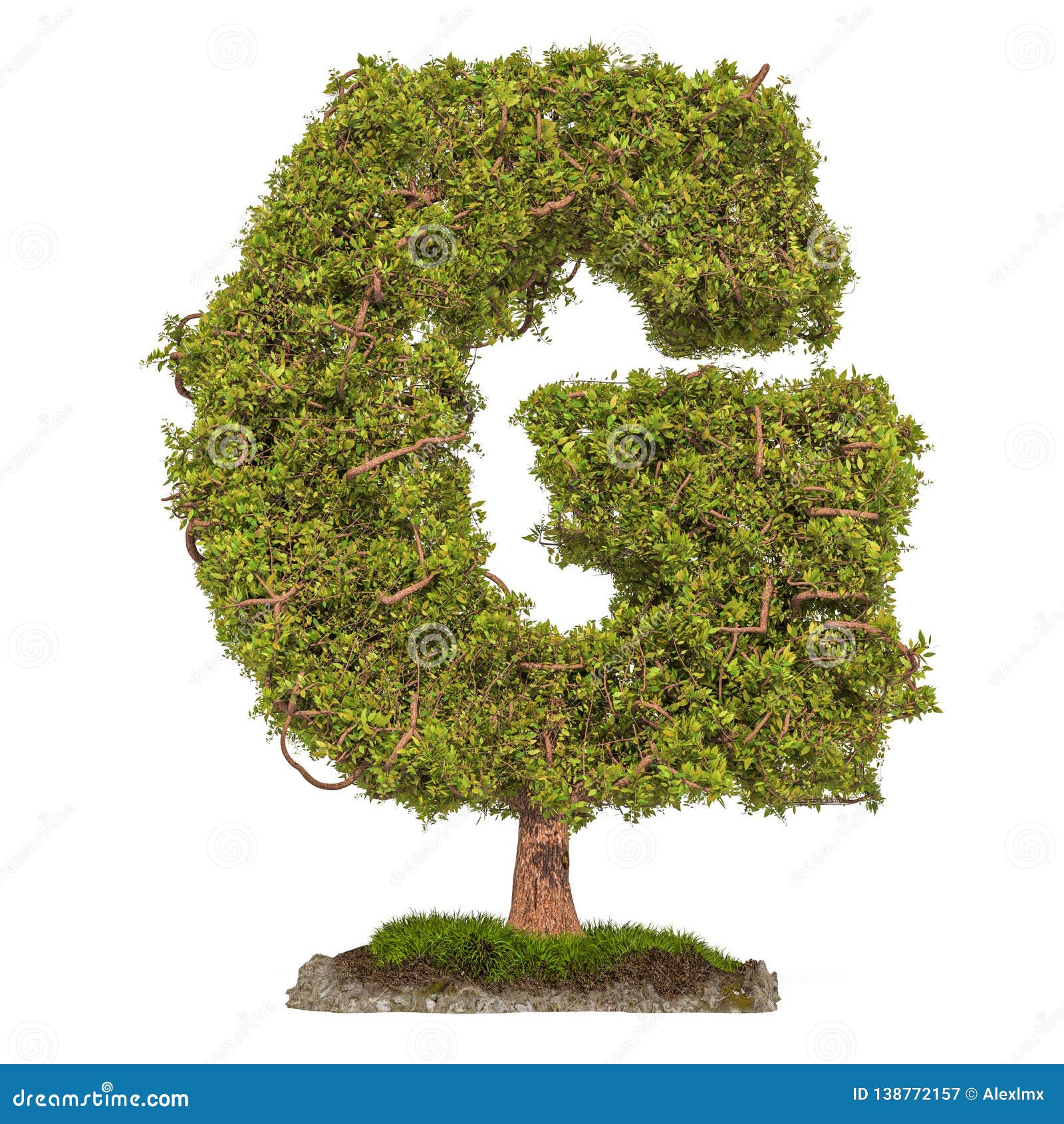 Tree Letter G. Tree In Shaped Of Letter G, 3D Rendering Stock ...