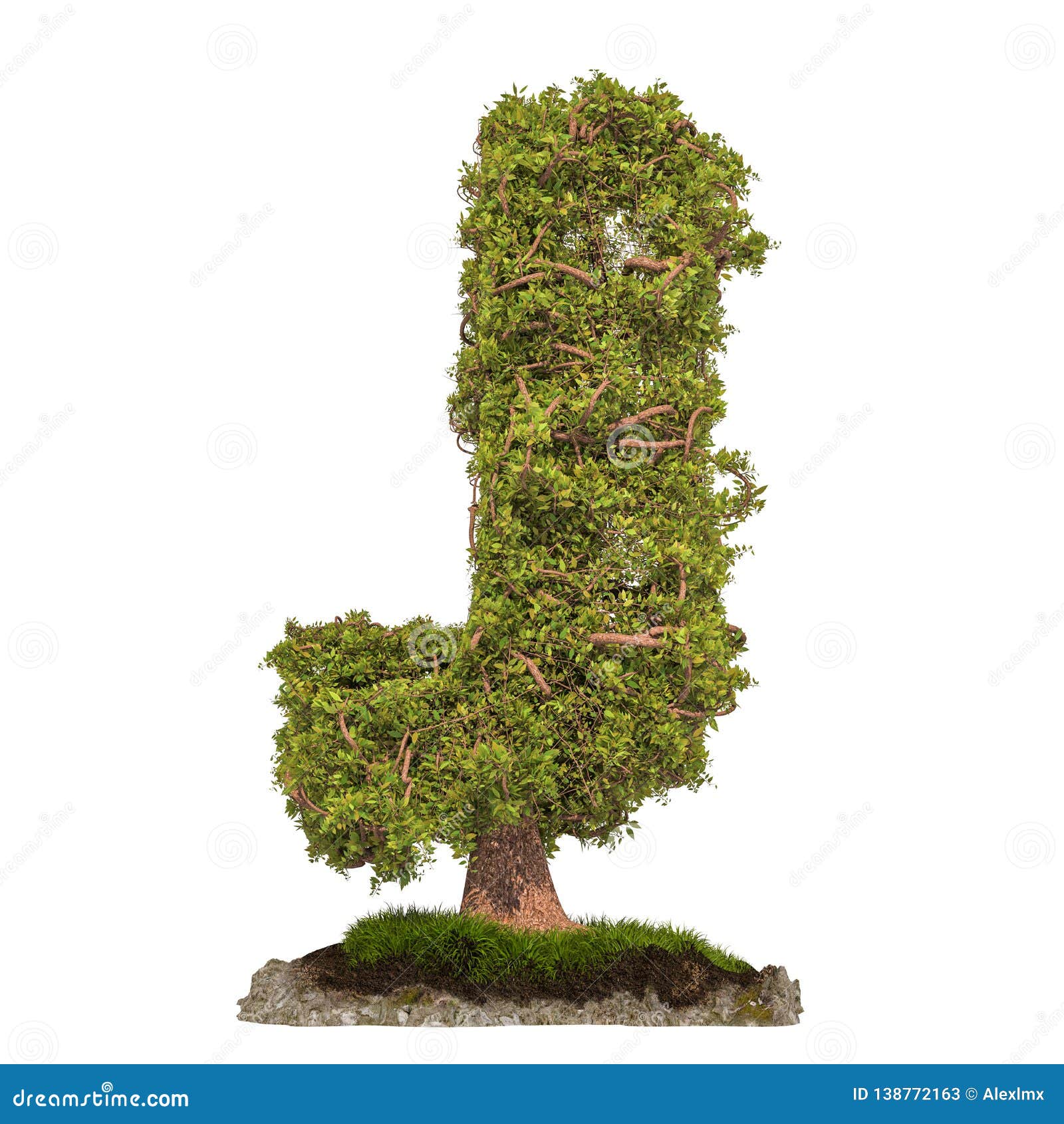 Tree Letter J. Tree in Shaped of Letter J, 3D Rendering Stock ...