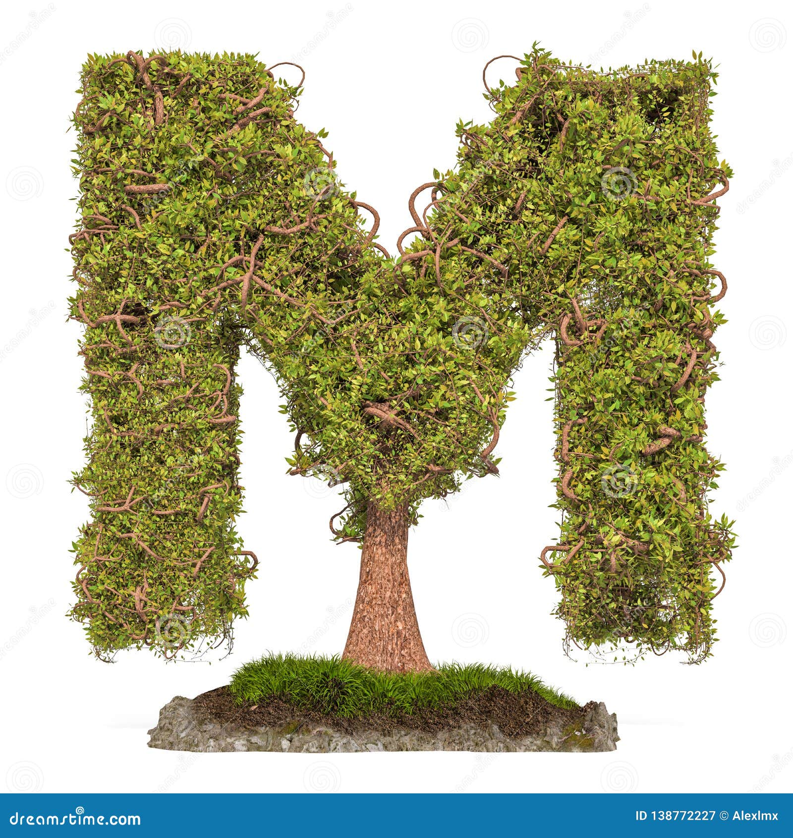 Tree Letter M. Tree in Shaped of Letter M, 3D Rendering Stock ...