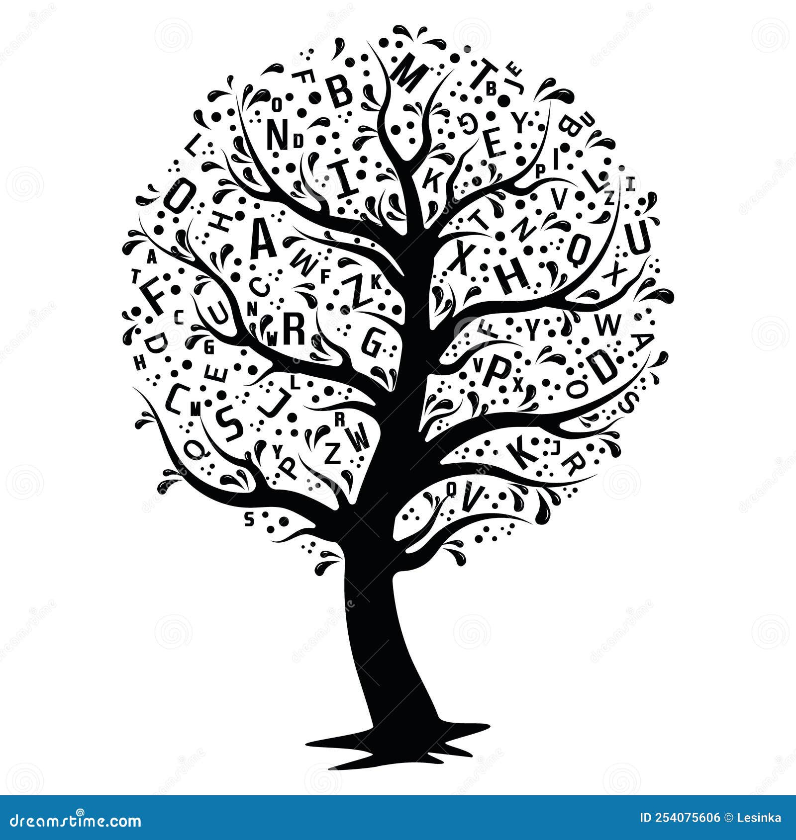 Tree with Letters, Color Vector Illustration, Isolated on White ...
