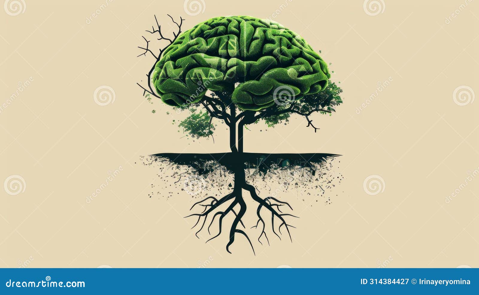 Tree of Life with Brain Roots Symbolizing Mental Growth Stock ...