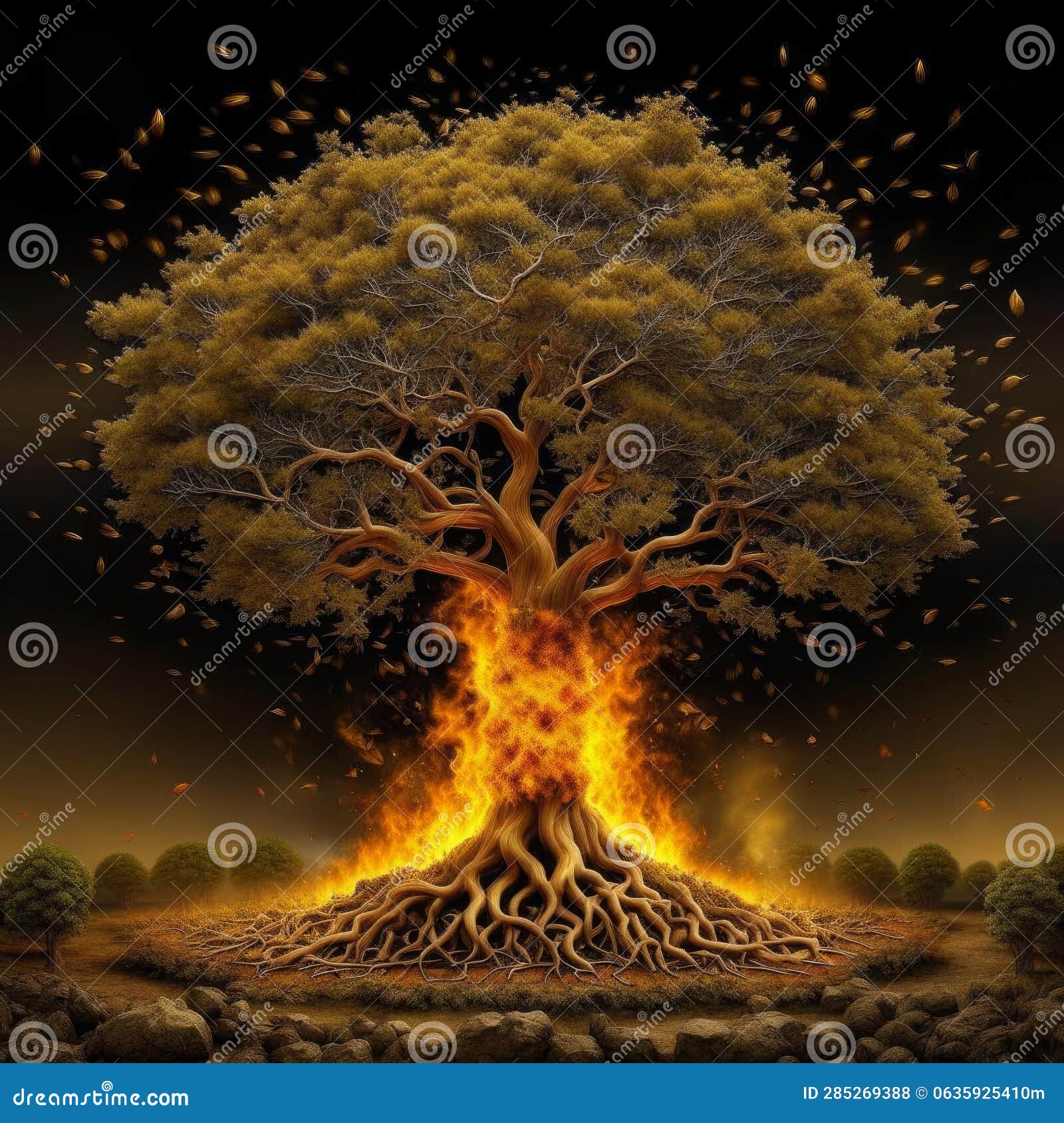 The Tree of Life is on Fire. Stock Illustration - Illustration of ...