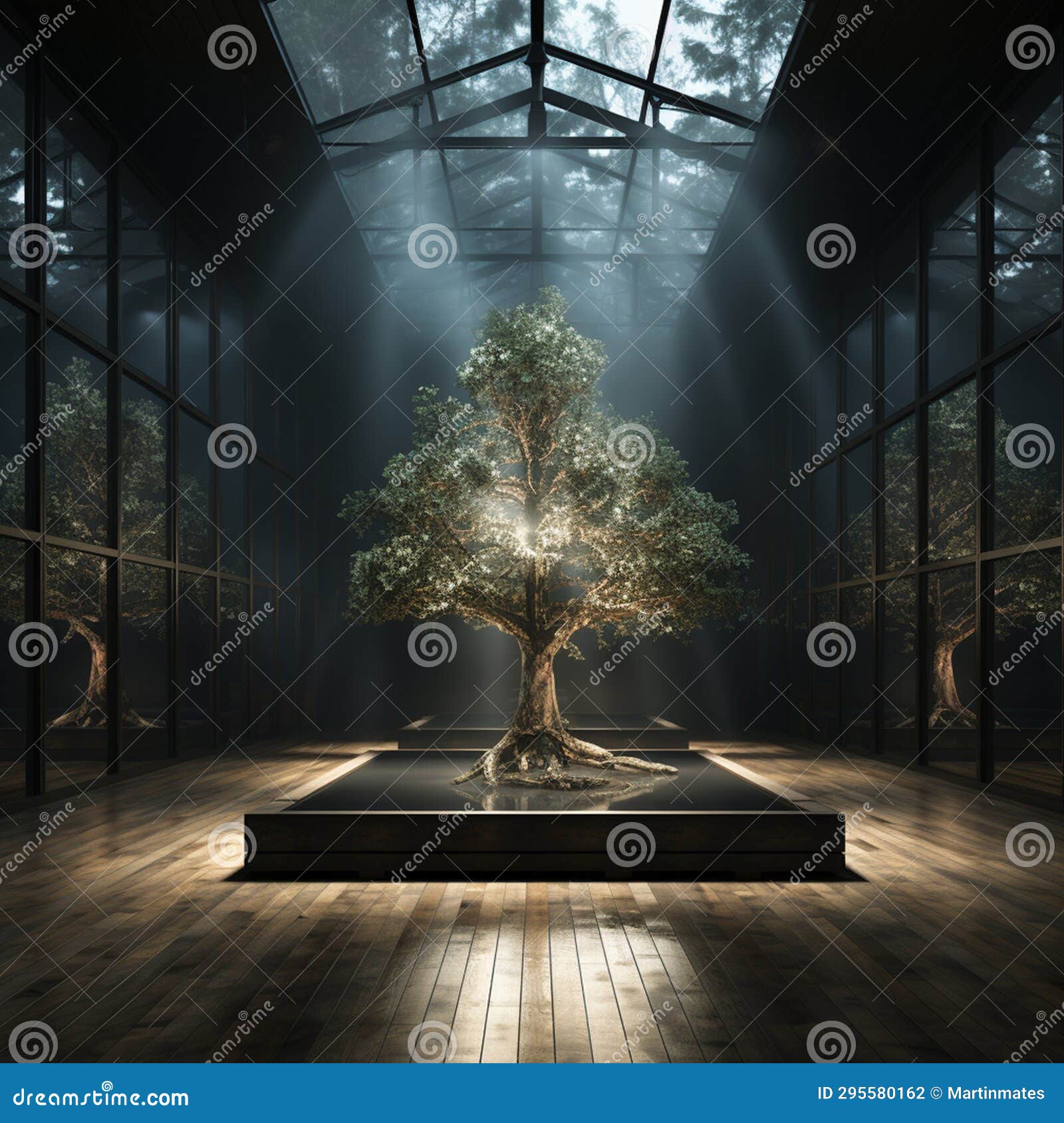 Tree of Life in a Glass House with a Dim Natural Light Stock ...