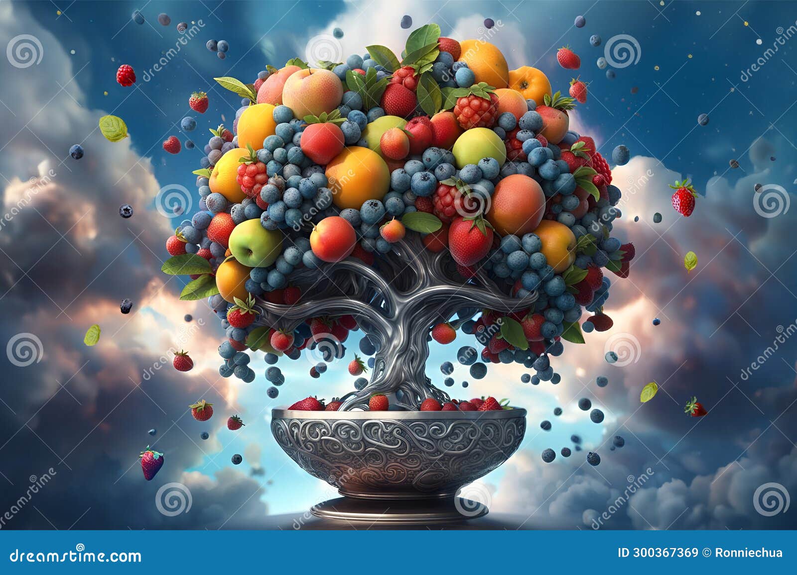 Tree of Life Illustrated by Cornucopia of Growing Fruits on Robust Tree ...