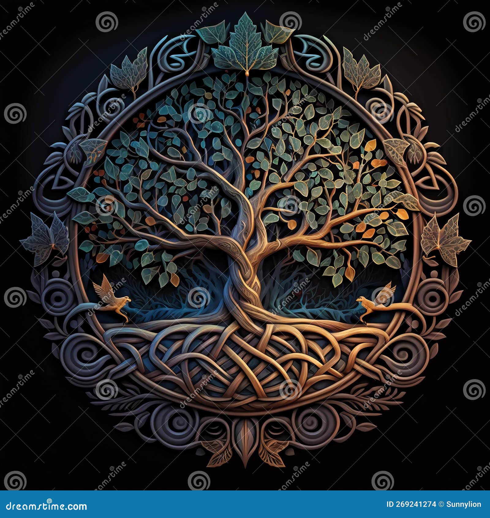 The Tree of Life Isolated. Celtic Ornament in a Circle. Round Vintage ...