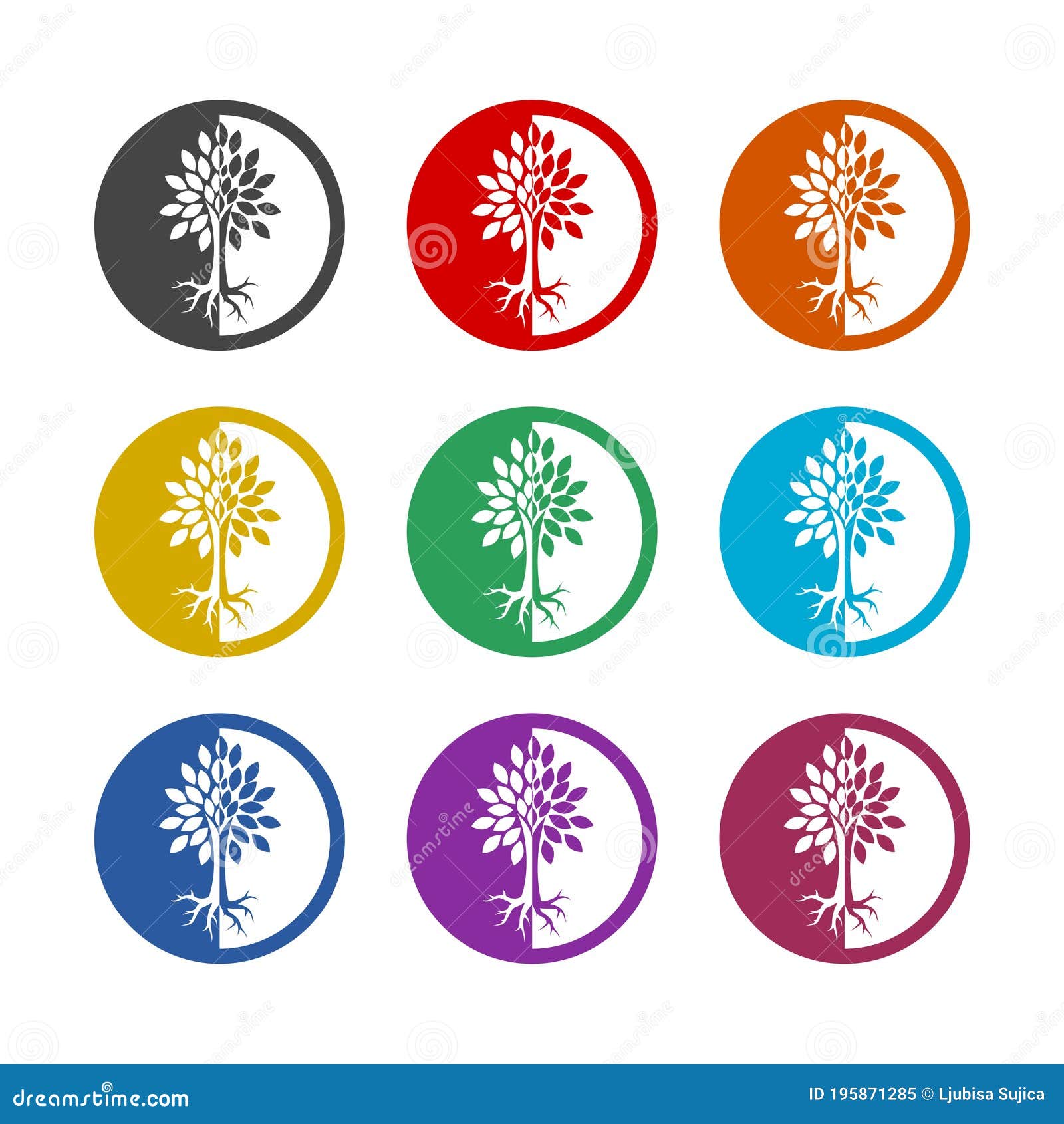 Tree of Life Logo in a Round Frame, Color Set Stock Vector ...