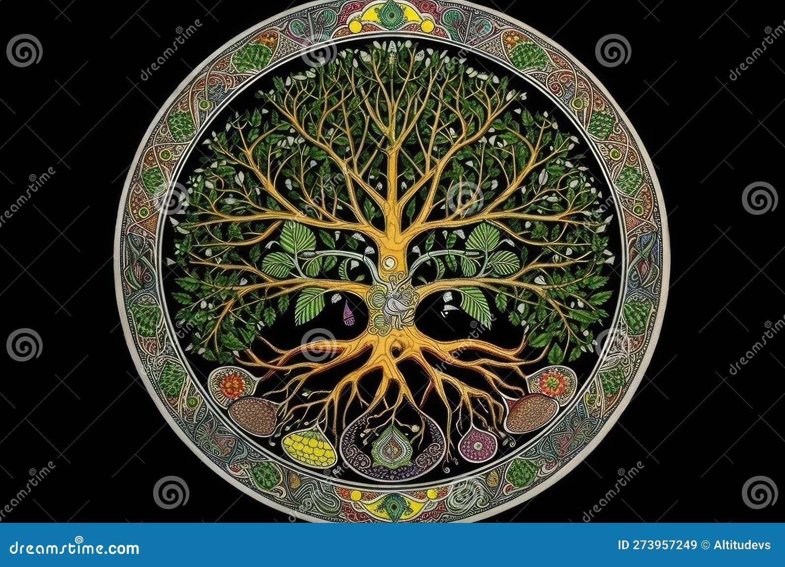 Tree of Life Mandala, with Each Branch and Leaf Representing a Part of ...