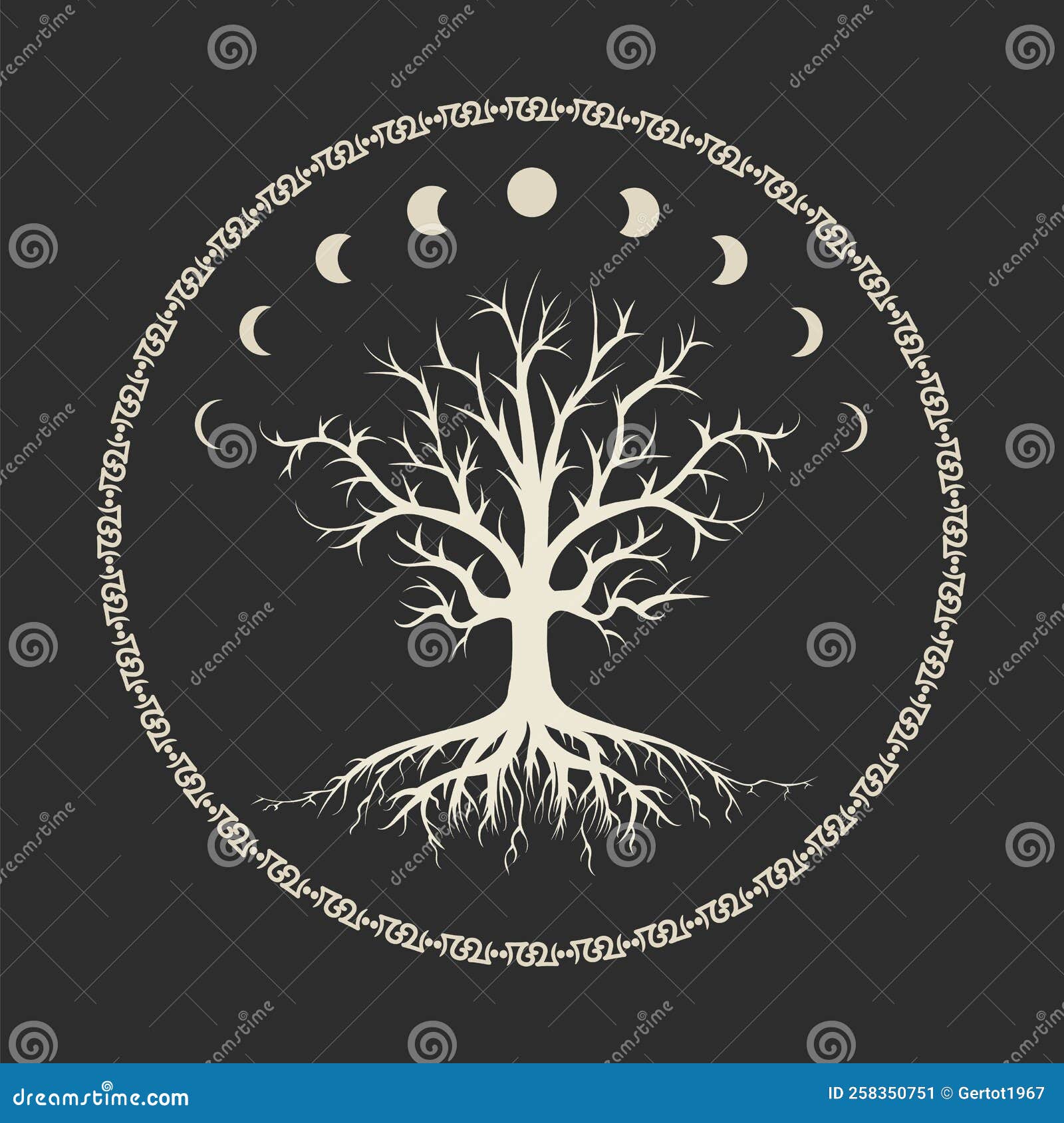 Tree of Life and Moon Phases Esoteric Illustration Stock Illustration ...