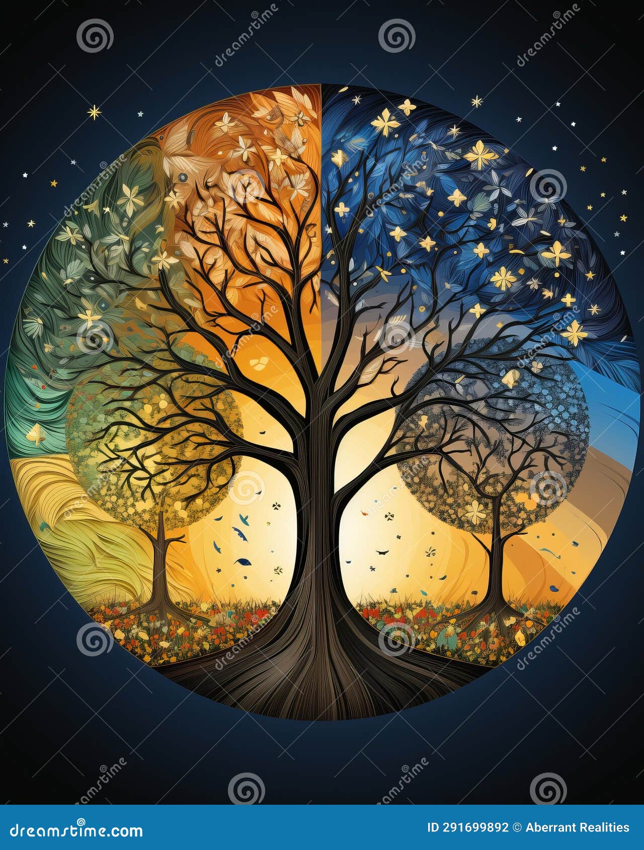 The Tree of Life with the Moon and Stars in the Background Stock ...