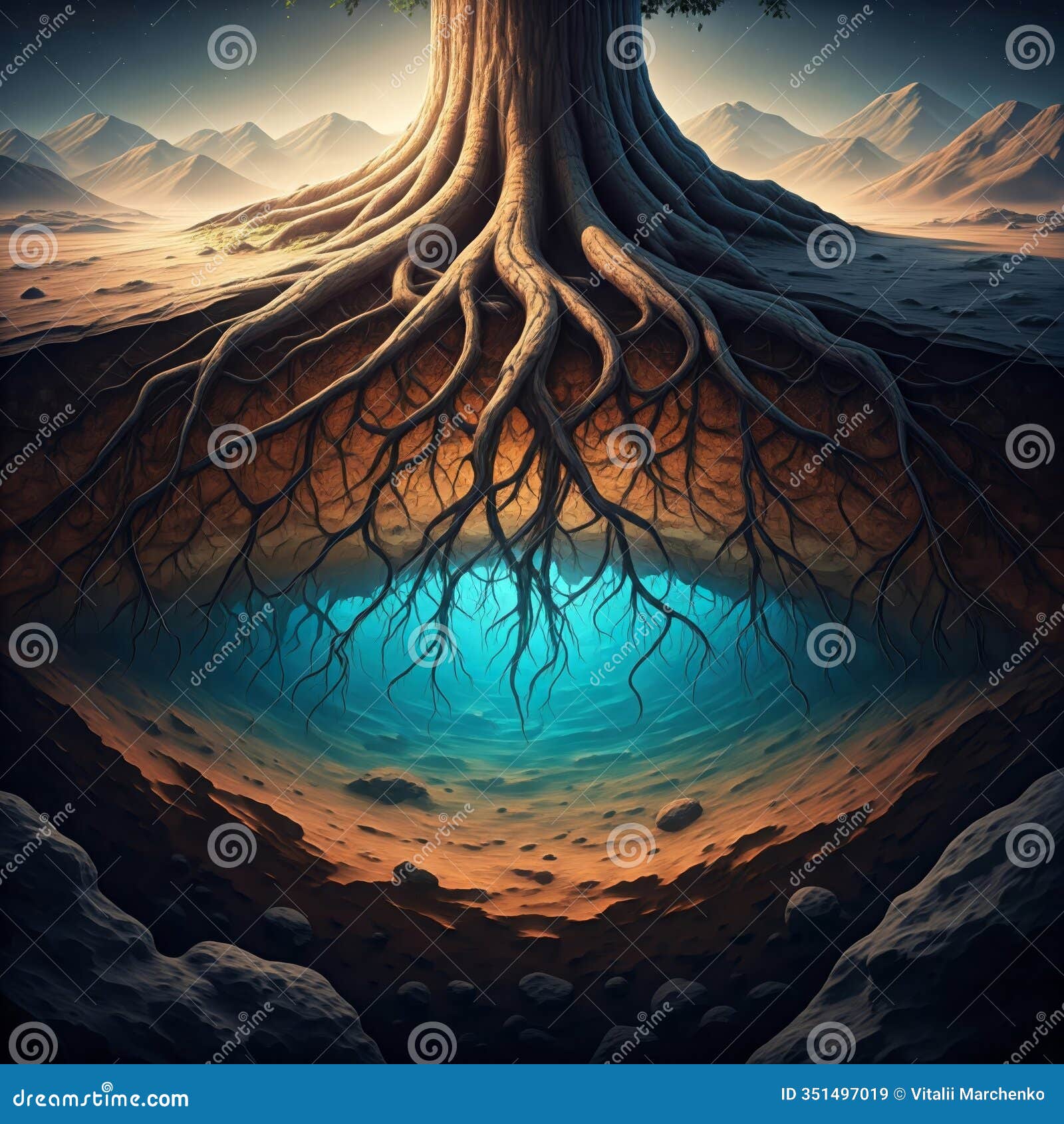 Tree of Life: Mystical Roots Extend Below Earth S Surface Stock ...