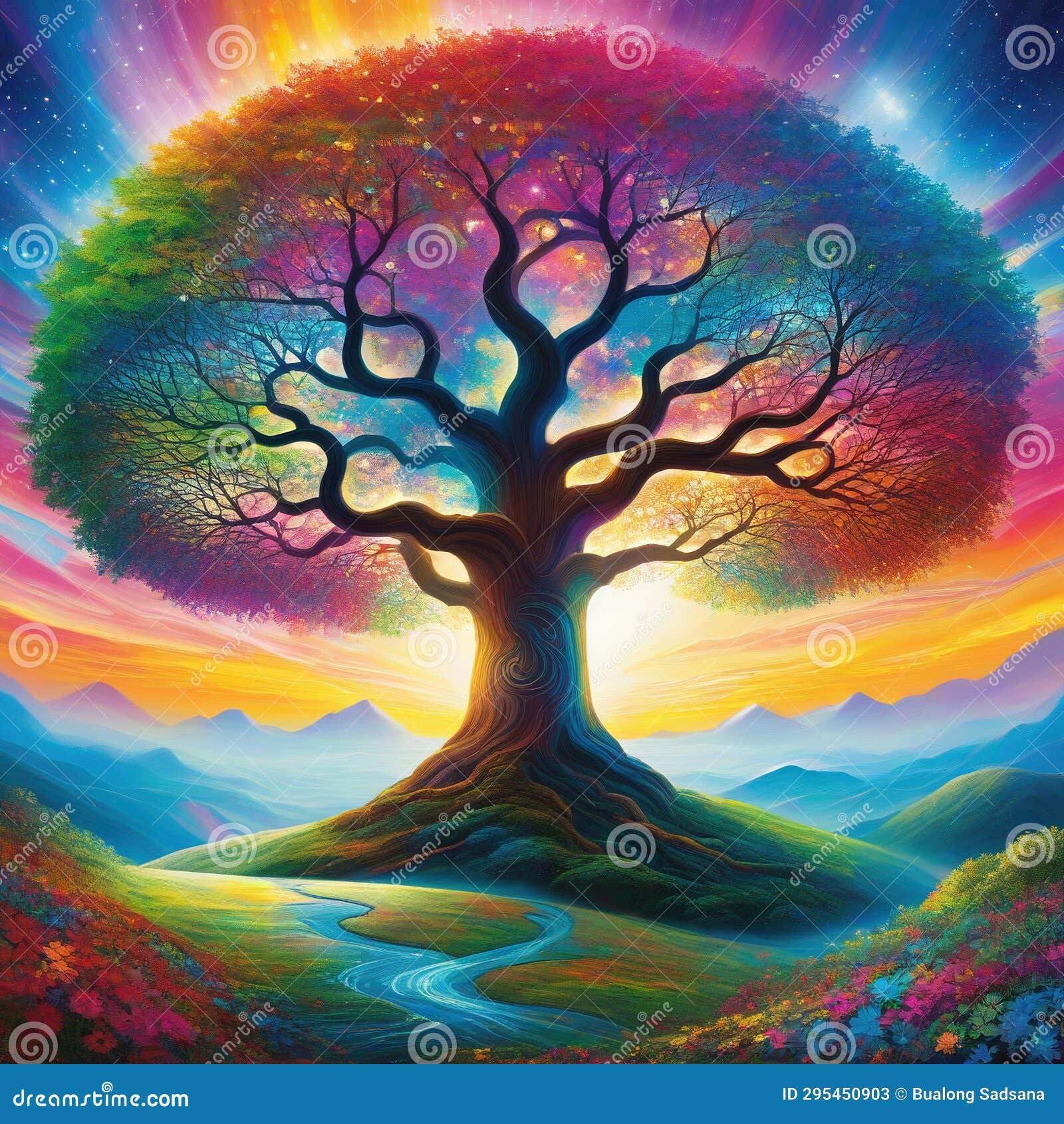 The Tree of Life in a Psychedelic Created with Stock Illustration ...